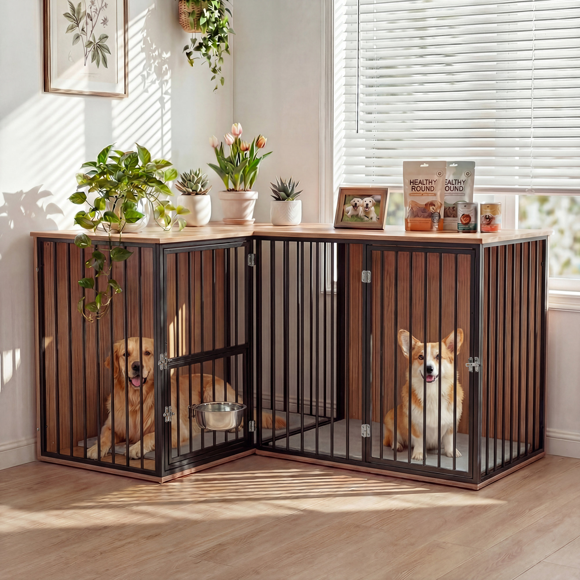 Archie & Oscar™ Dog Crate Furniture For 2 Dogs, Corner Heavy Duty ...
