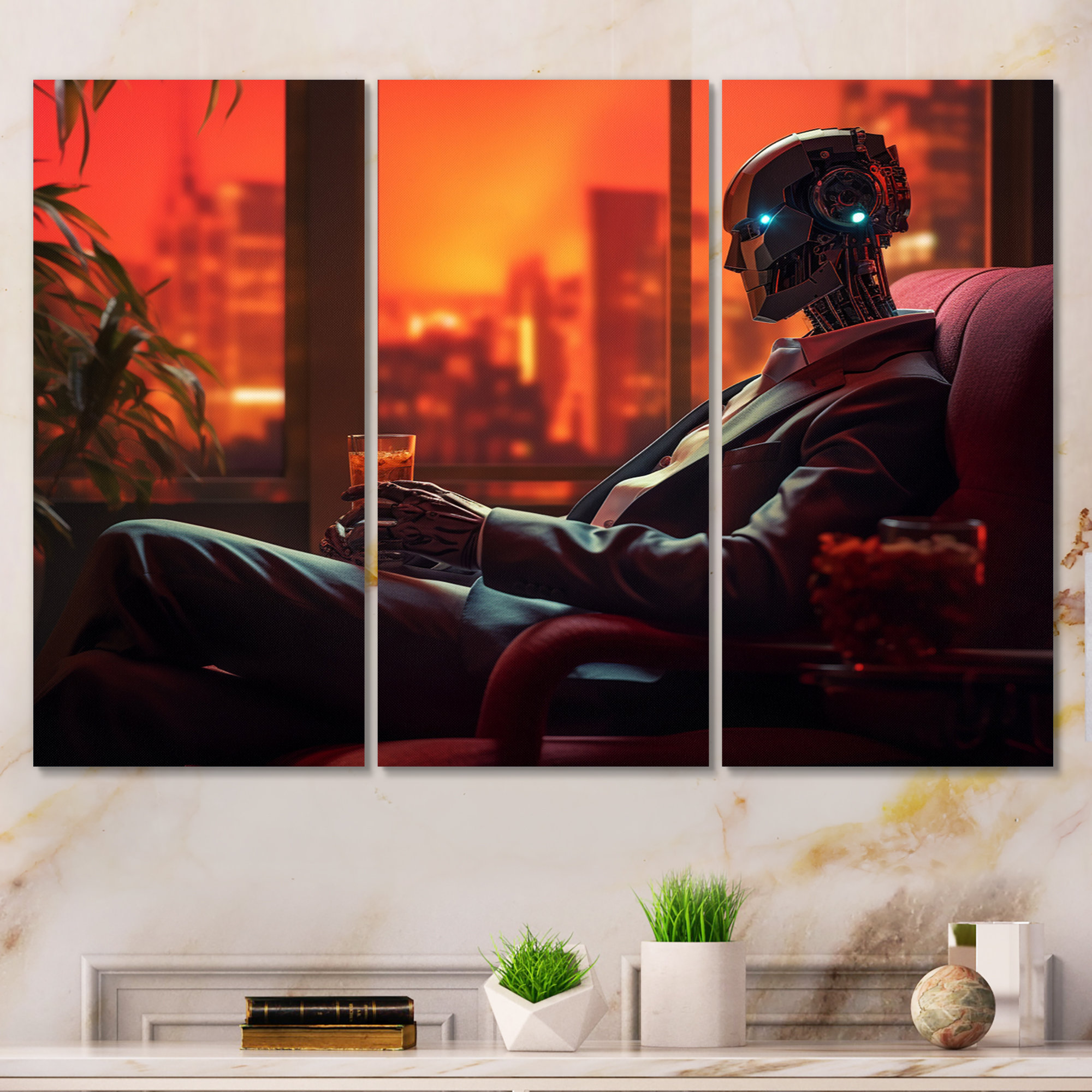 Design Art Stylish Humanoid Android Sitting On Couch - Robot Wall Art ...