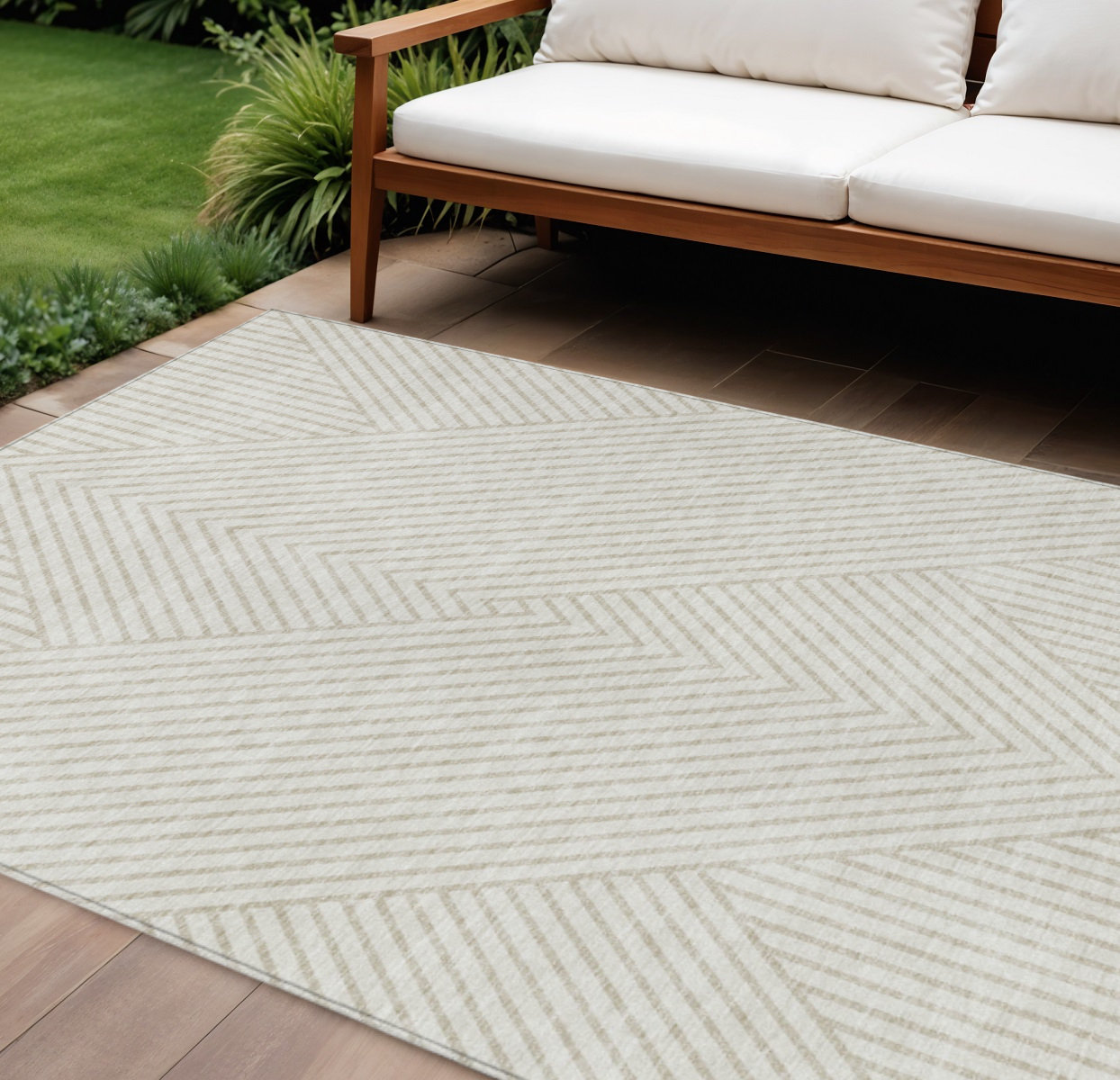 HomeRoots Tapis intérieur / extérieur ivoire et beige pâle 9 pi x 12 pi - Wayfair Canada