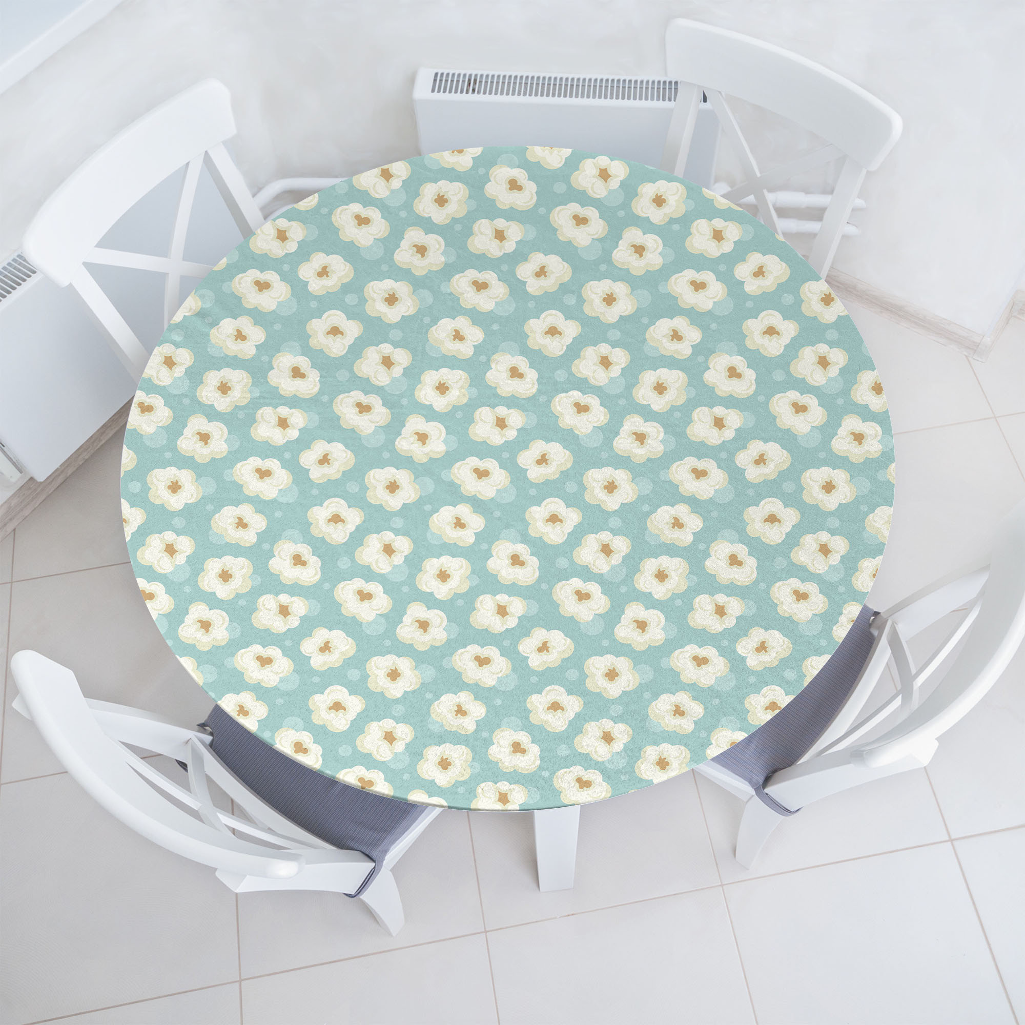 Bungalow Rose Popcorn Fitted Round Tablecloth Diameter Eggshell Tan ...