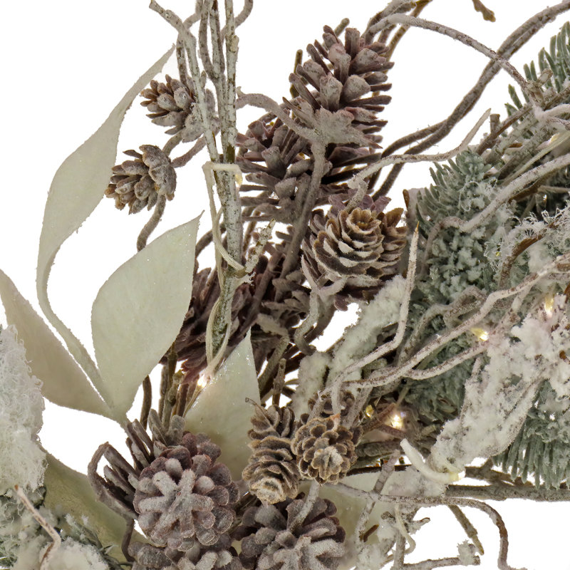 The Holiday Aisle® 24" Alpine Snow Lump Wreath, 150 White LED Rice ...