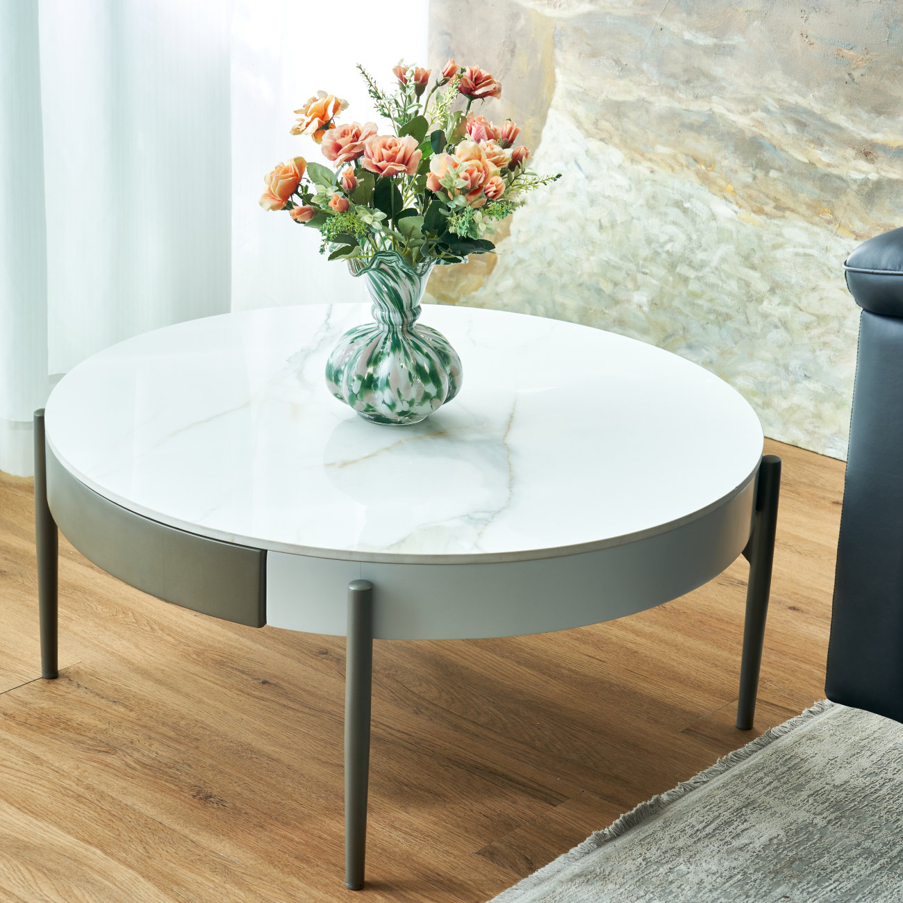 Latitude Run® Modern Round & Reall Wood Coffee Table With Drawers And ...
