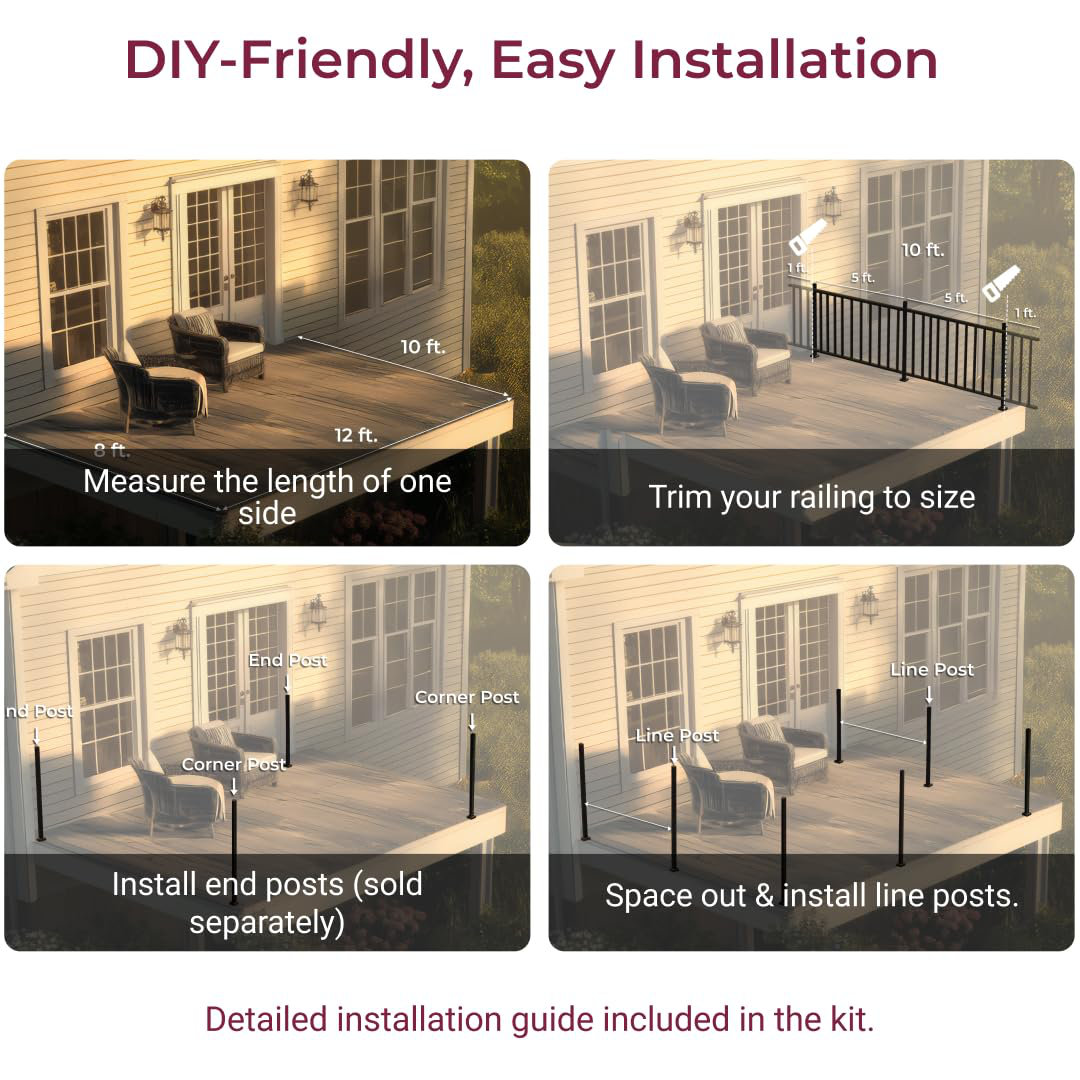 CR Home Cr Fence & Rail Deck Railing Kit - Outdoor Metal Porch Railing ...