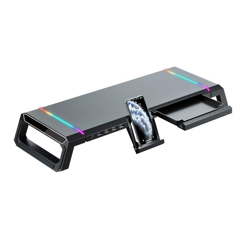 Inbox Zero Computer Monitor Stand Riser with Drawer,Phone Holder,1 USB ...