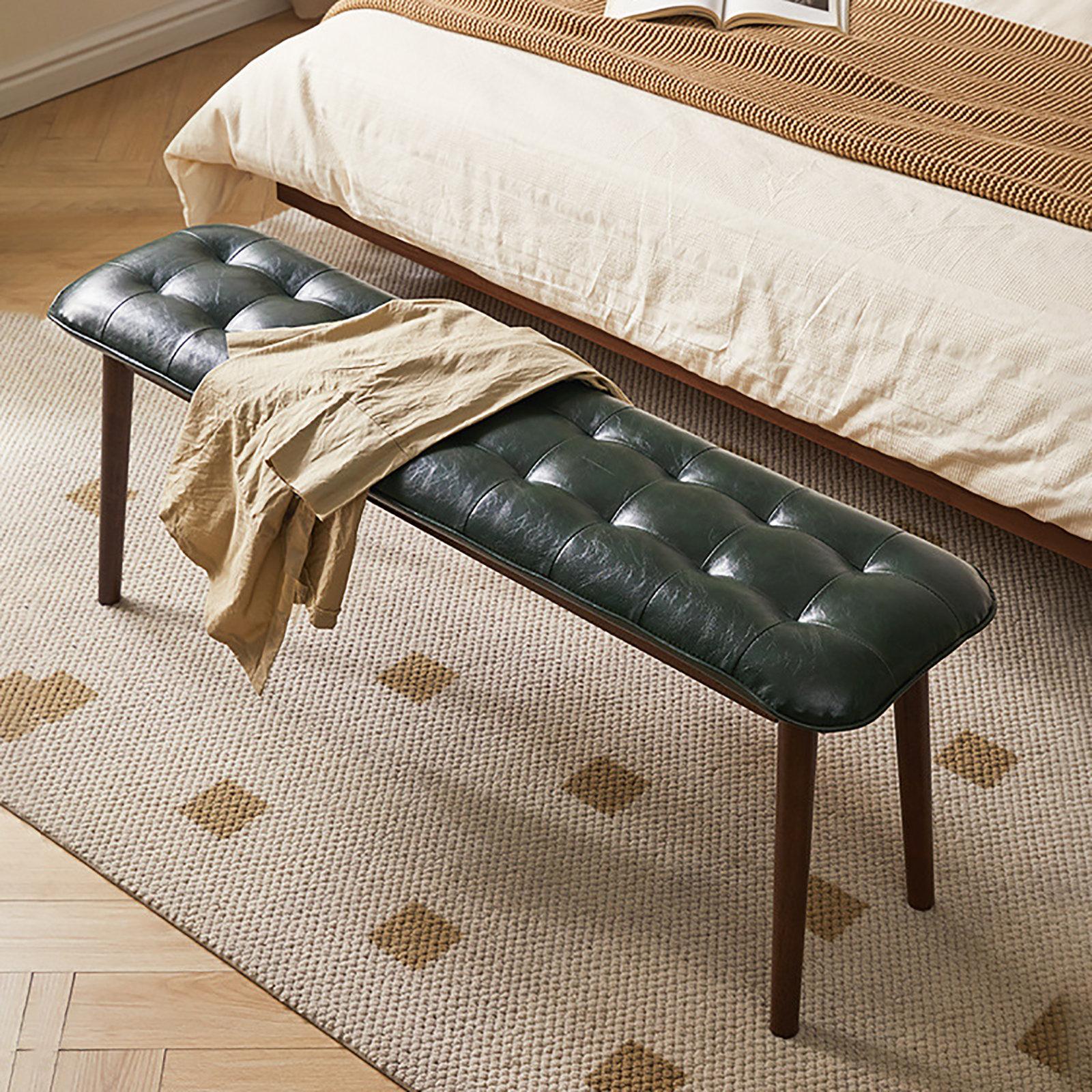 George Oliver Home And Commercial Use Solid Wood Upholstered Bench ...