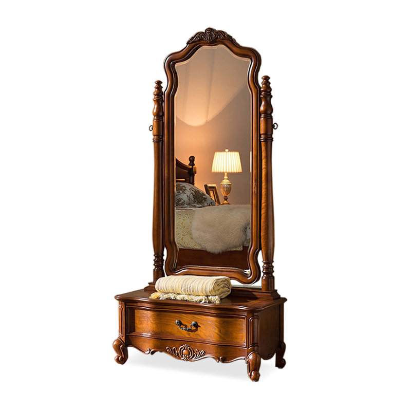 Dainty Table Solid Wood Novelty Floor Mirror with Drawers | Wayfair