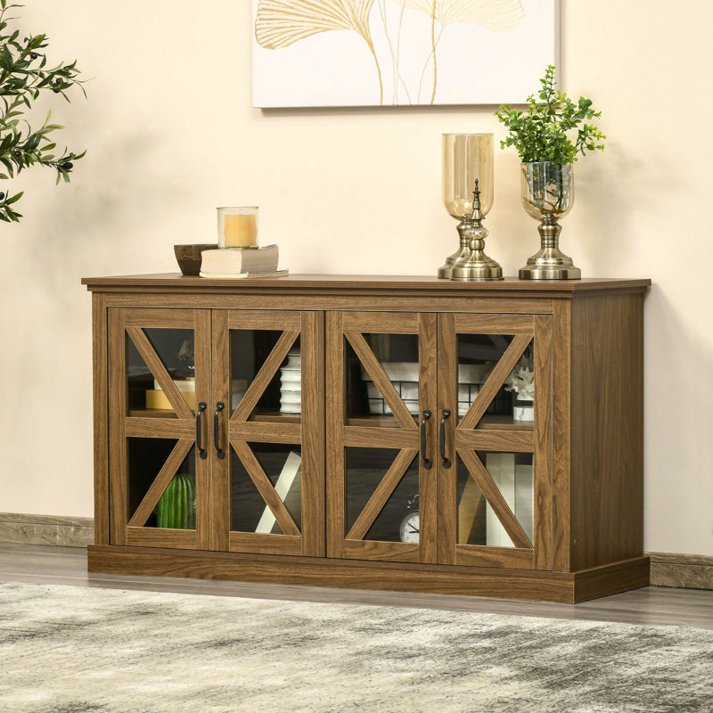 Rosalind Wheeler Rustic Kitchen Sideboard, Glass Door Buffet Cabinet ...