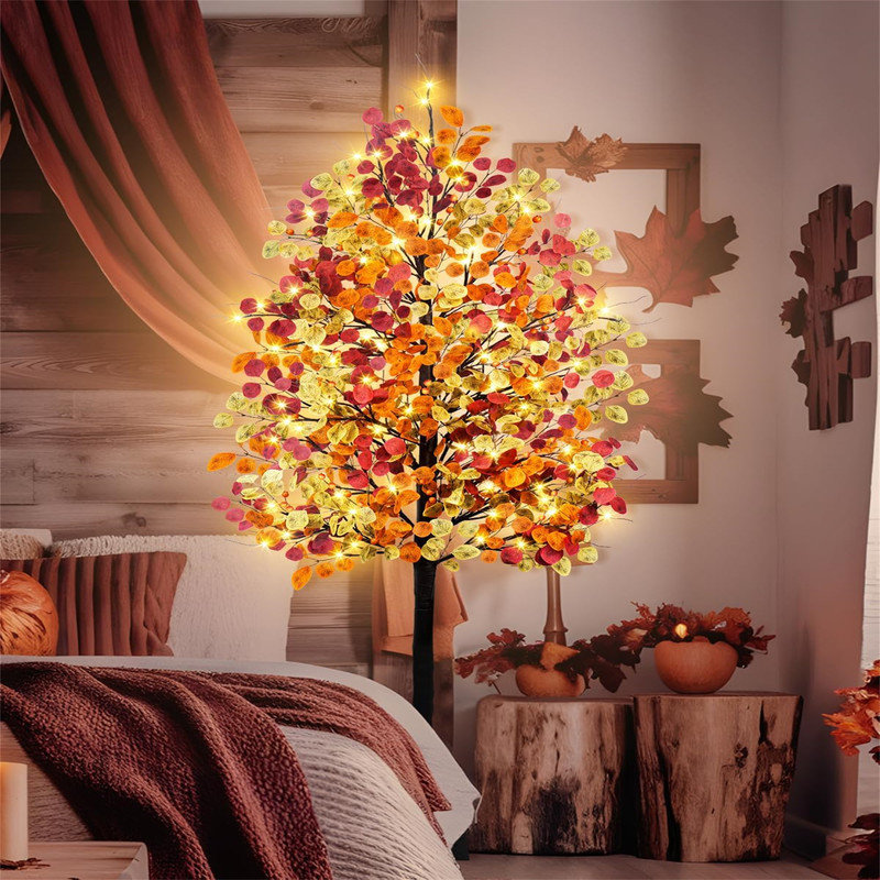 The Holiday Aisle® 7FT Lighted Fall Eucalyptus Tree Artificial Autumn ...