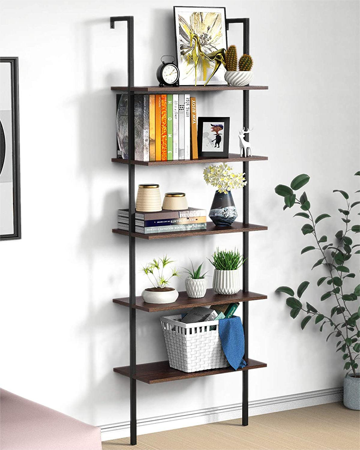 17 Stories Ladder Shelf Industrial Bookshelf, 5-Tier Ladder Bookshelf ...