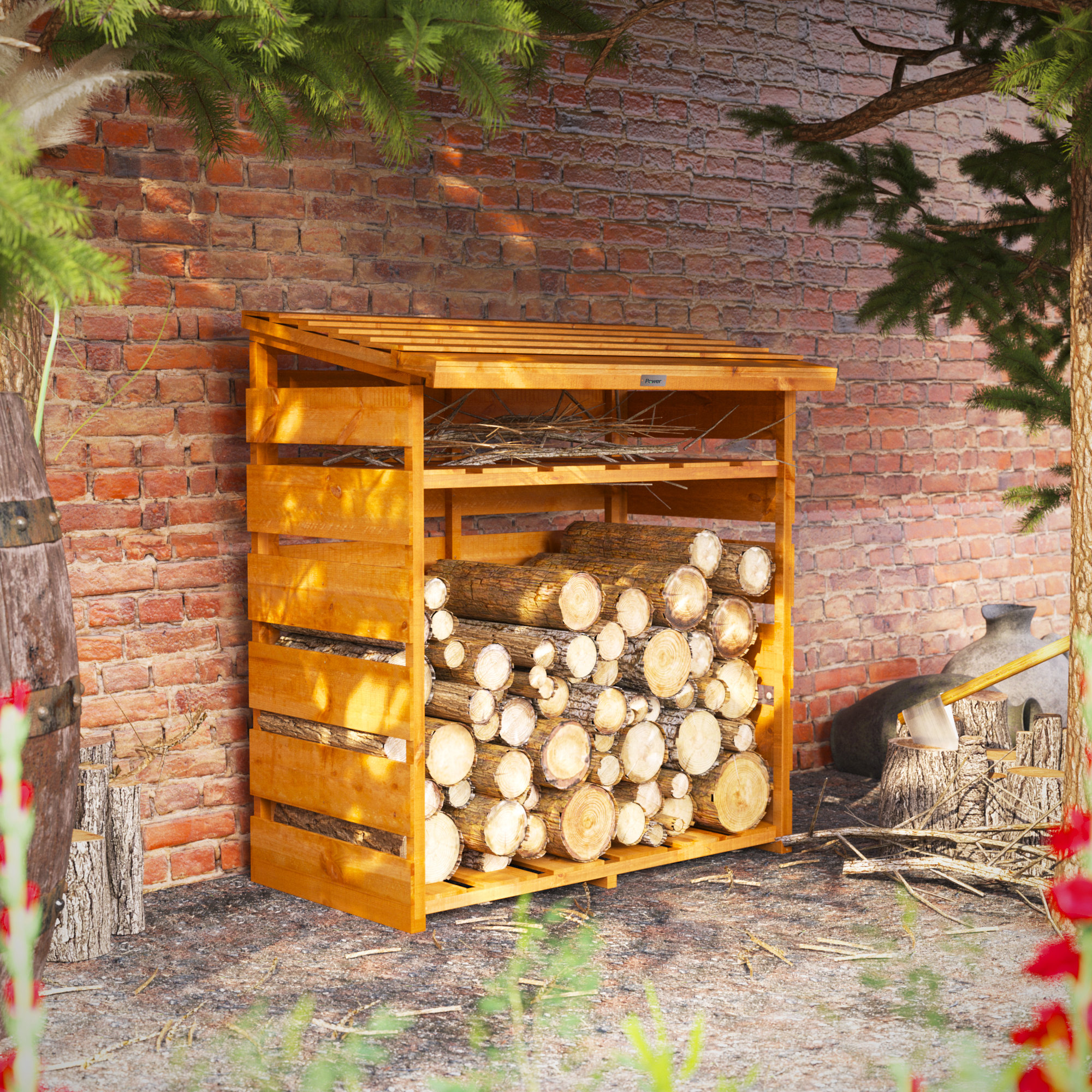 POWERSHEDS 119cm W x 71.1cm D Solid Wood Log Store | Wayfair.co.uk