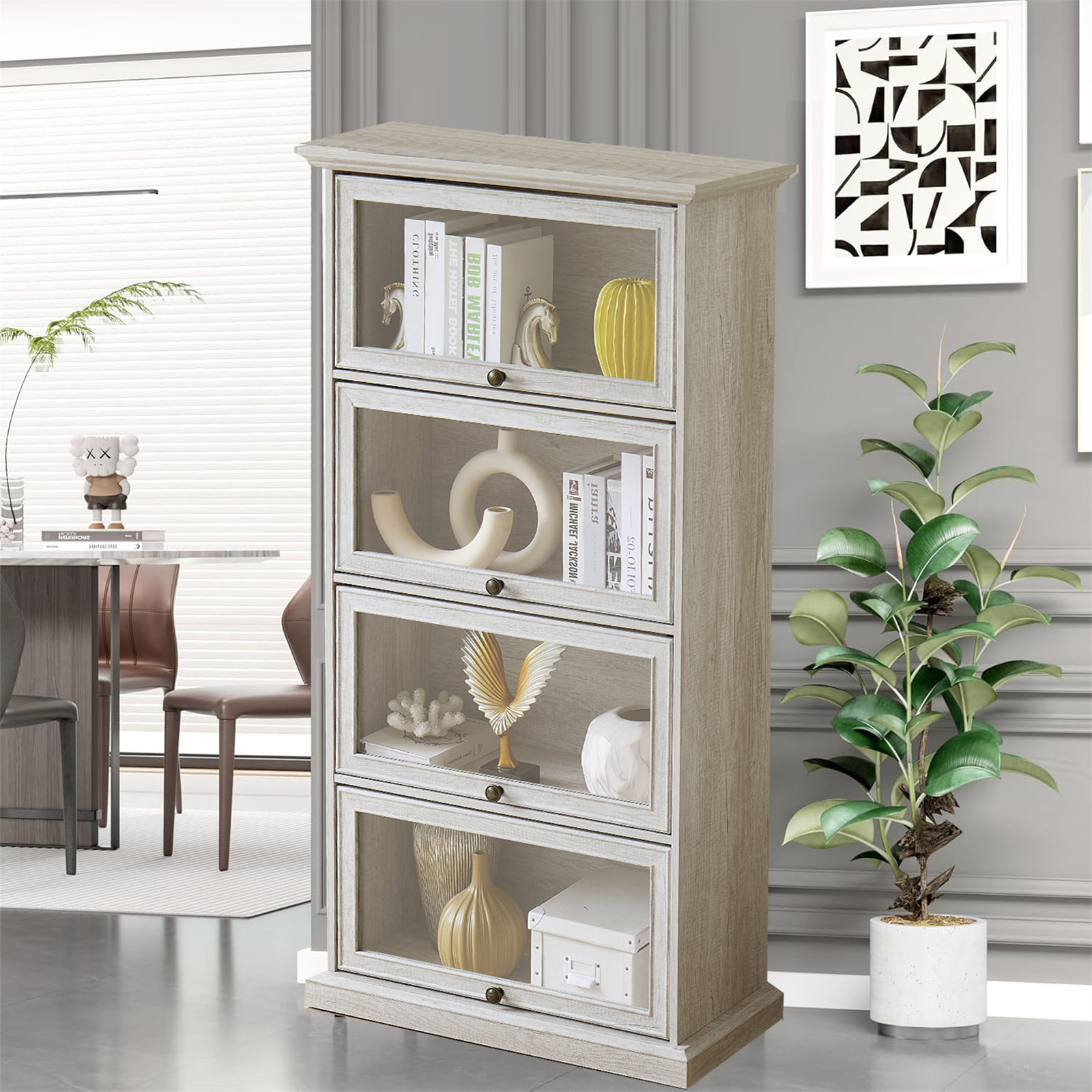 Blueoceannow Glass Display Cabinet 4 Tier Glass Display Cabinet Storage ...