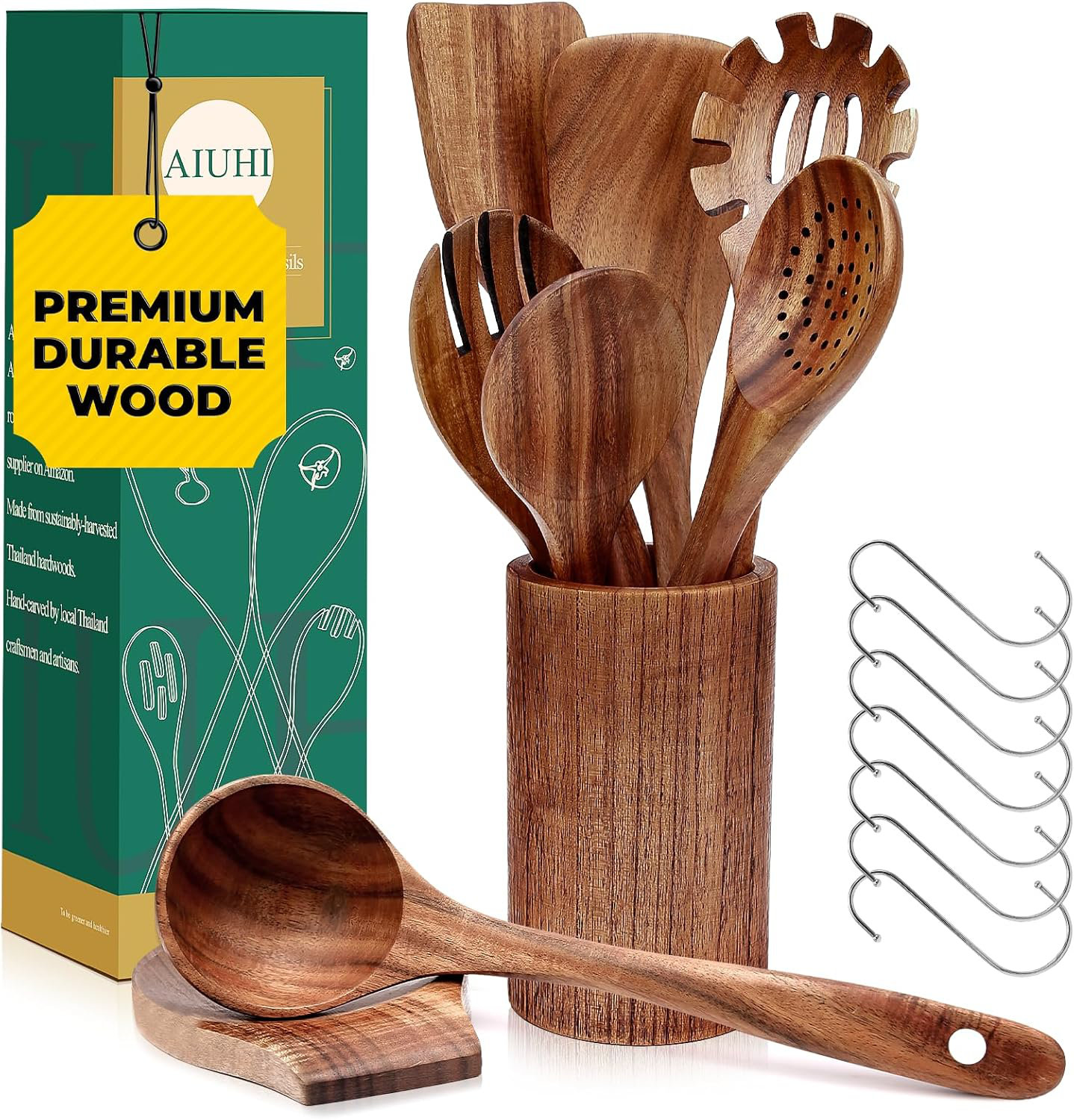 PERIDIT Wooden Kitchen Utensils Teak Wood Spatulas Utensils Set ...