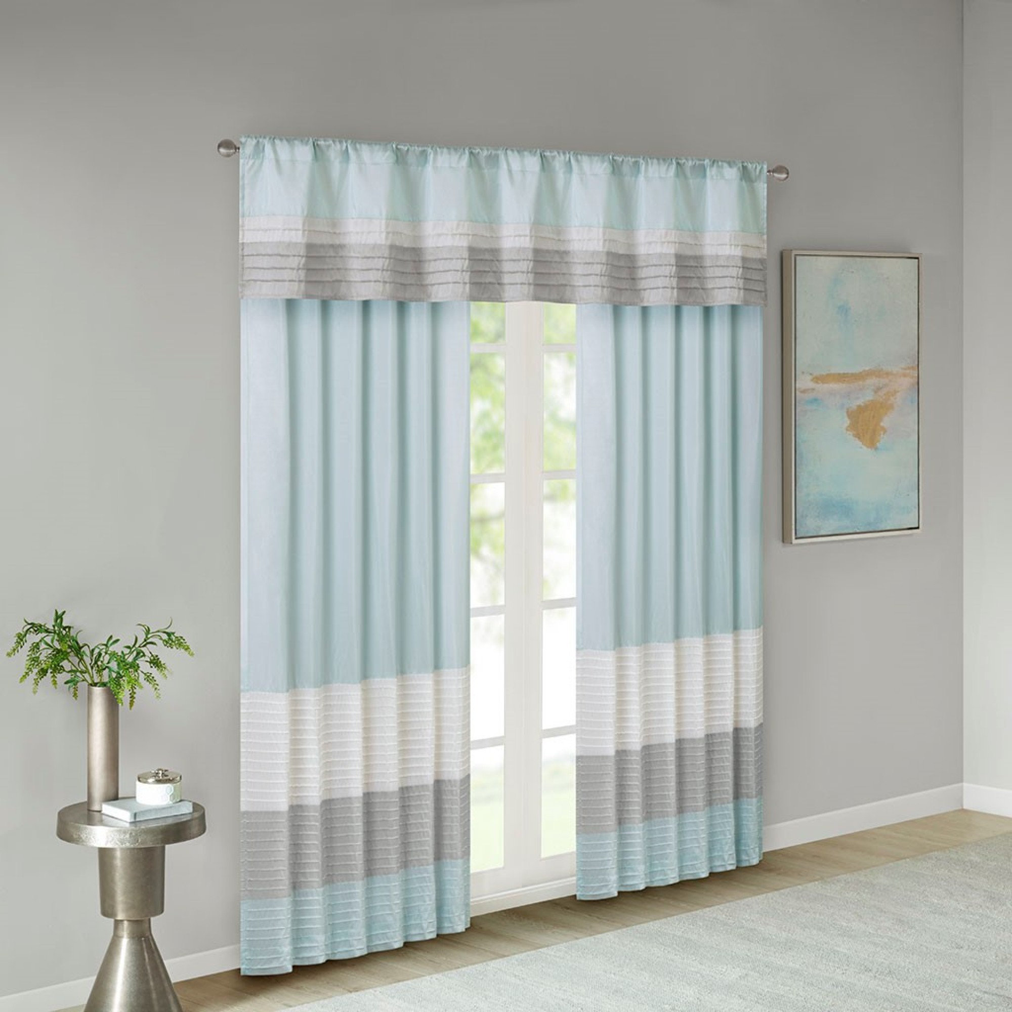 Latitude Run® Transitional Pintuck Curtain Panel With Colorblock Design ...