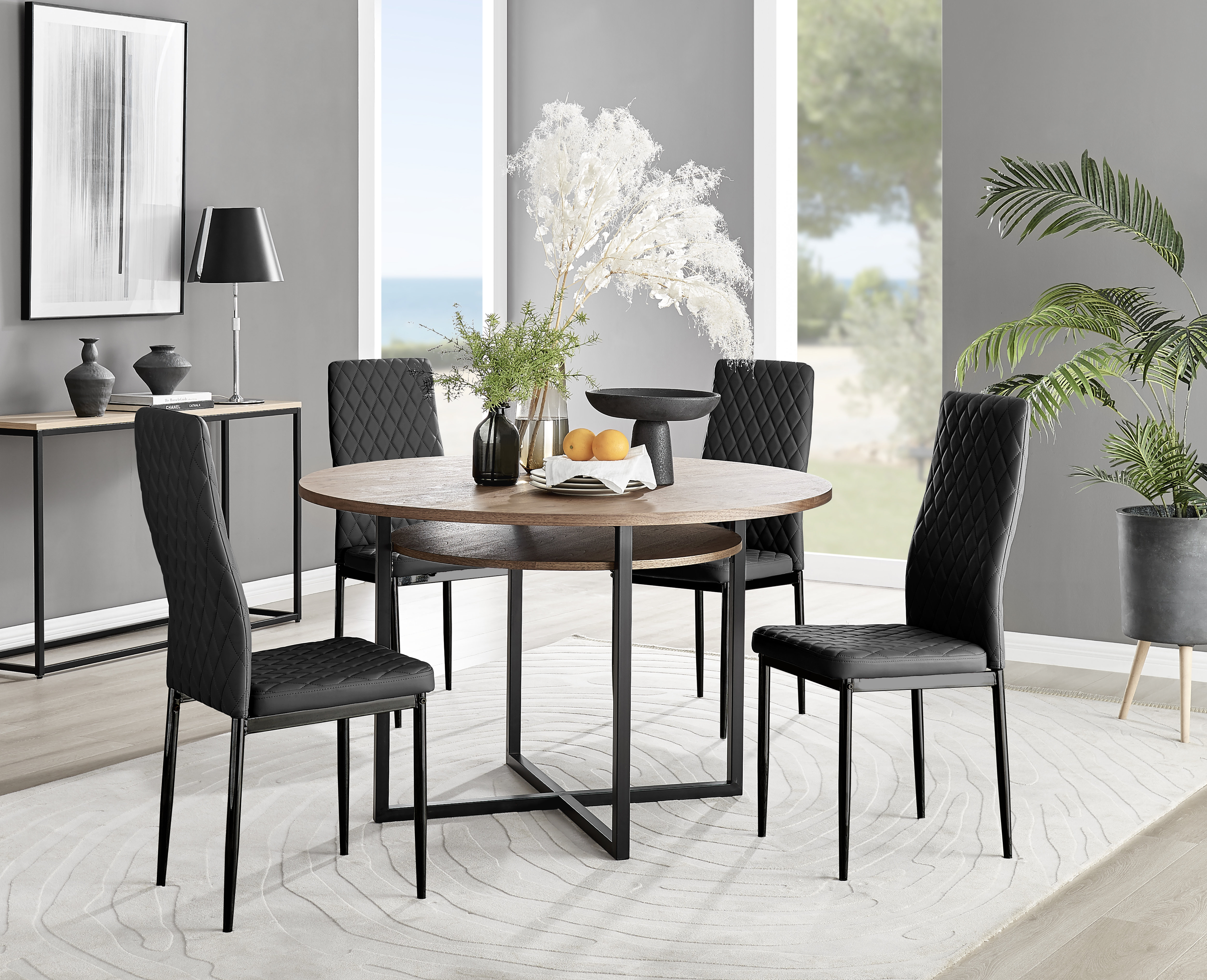 Canora Grey Adler Round Dining Table Set with Shelf & 4 Quilted Faux ...