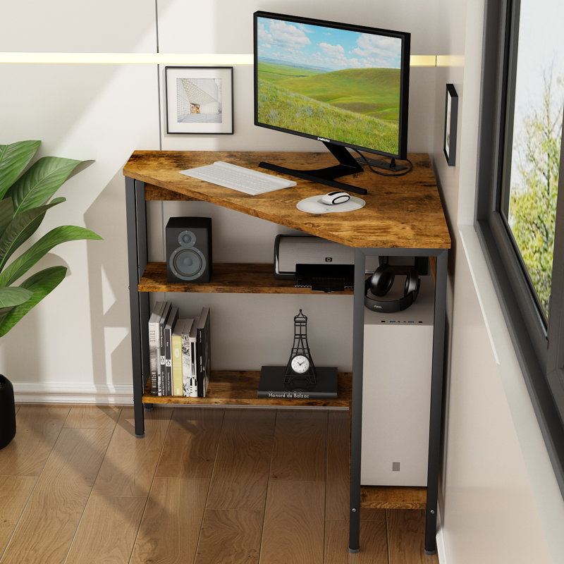 17 Stories Hatal Corner Desk with Outlets & USB Ports, 90 Degree ...