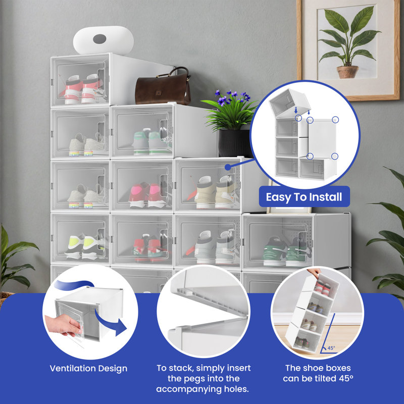 Rebrilliant 18 Pair Stackable Shoe Storage Box | Wayfair