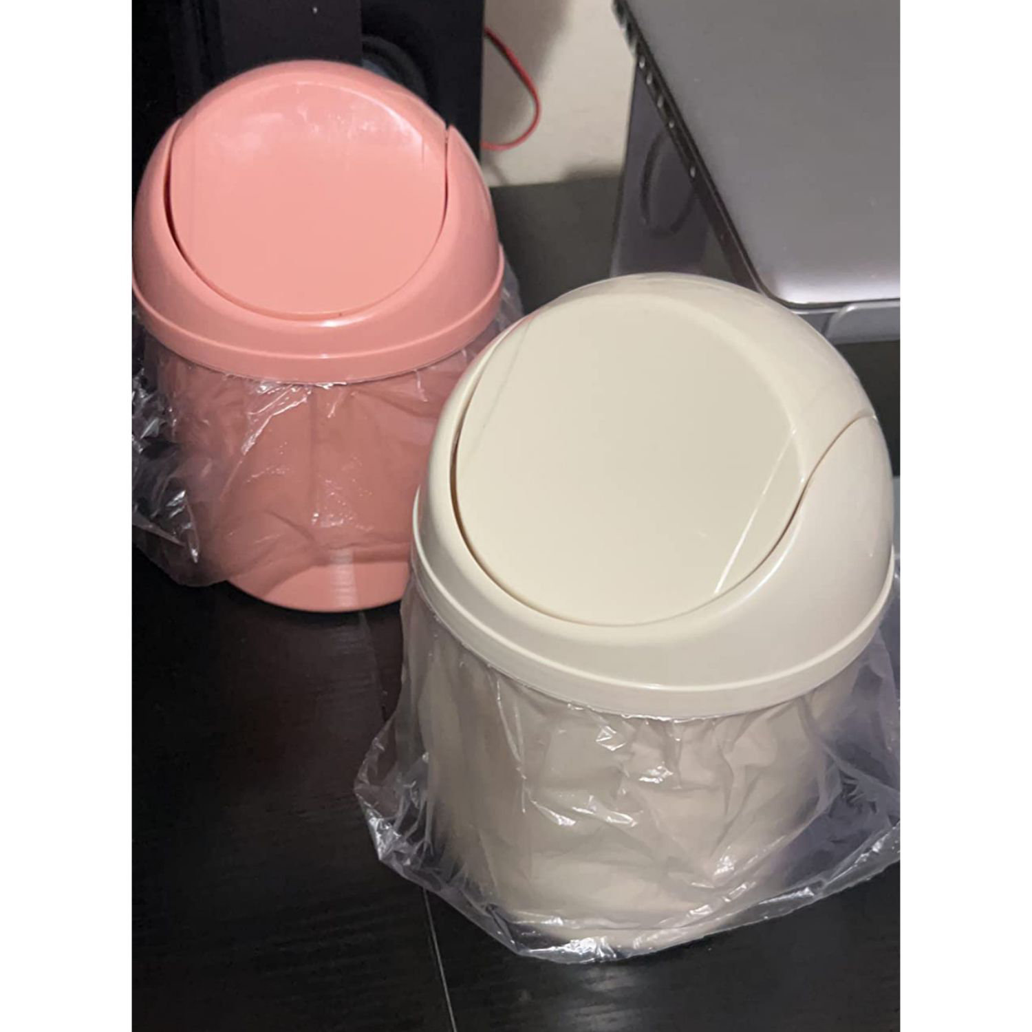 YOUDENOUA 2 Pcs Plastic Mini Wastebasket Trash Can with Swing Lid with ...