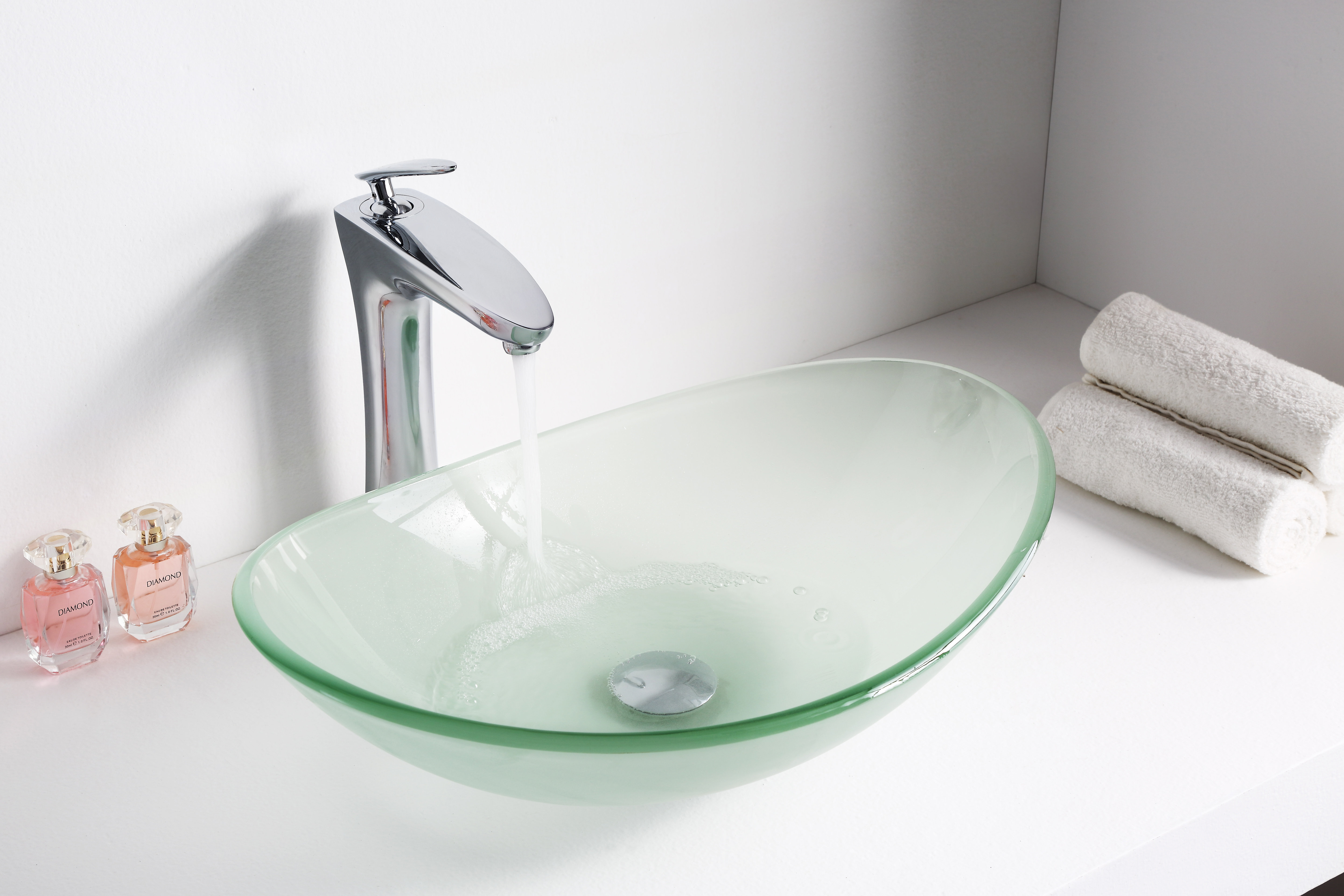 ANZZI Lavabo de salle de bain vasque ovale en verre trempé mat Craft ...