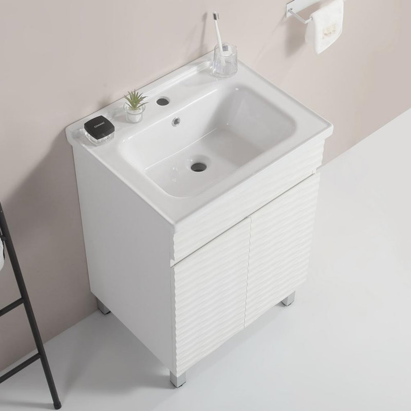 Ebern Designs 24-inch Wave Bathroom Cabinet with Ceramic Sink | Wayfair