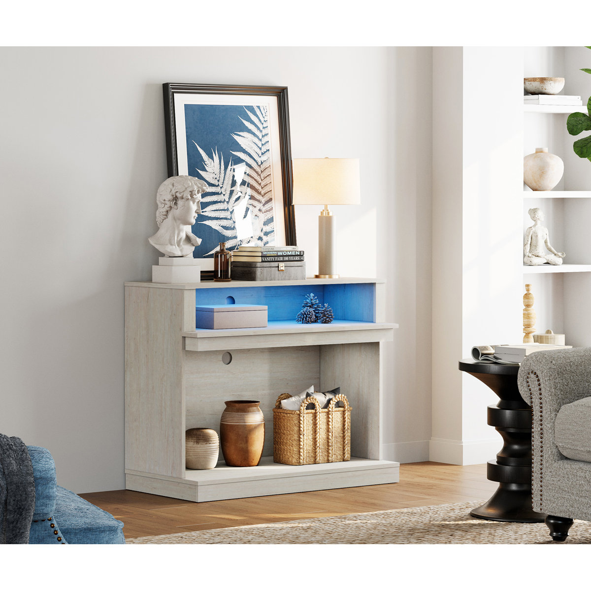 Ivy Bronx Farmhouse TV Stand For 45 Inch TV With Blue LED Light | Wayfair