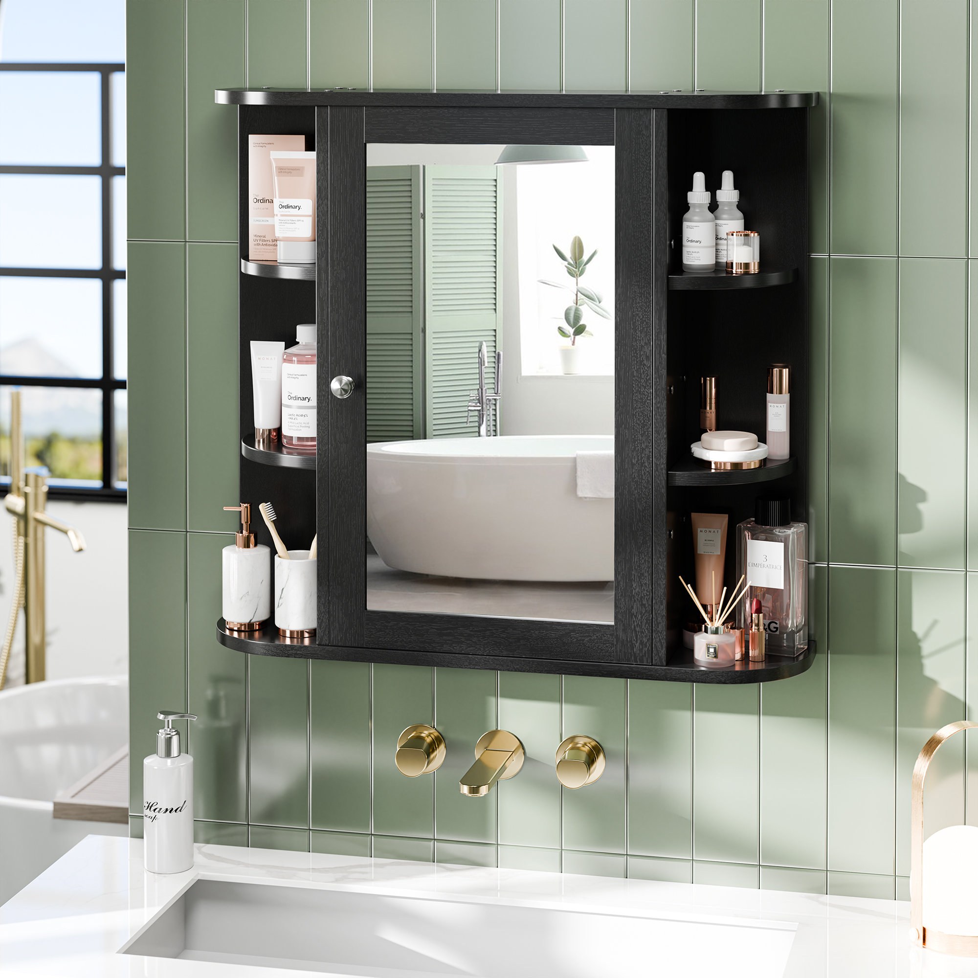 Ebern Designs Armoire de salle de bain avec miroir et amplement de ...