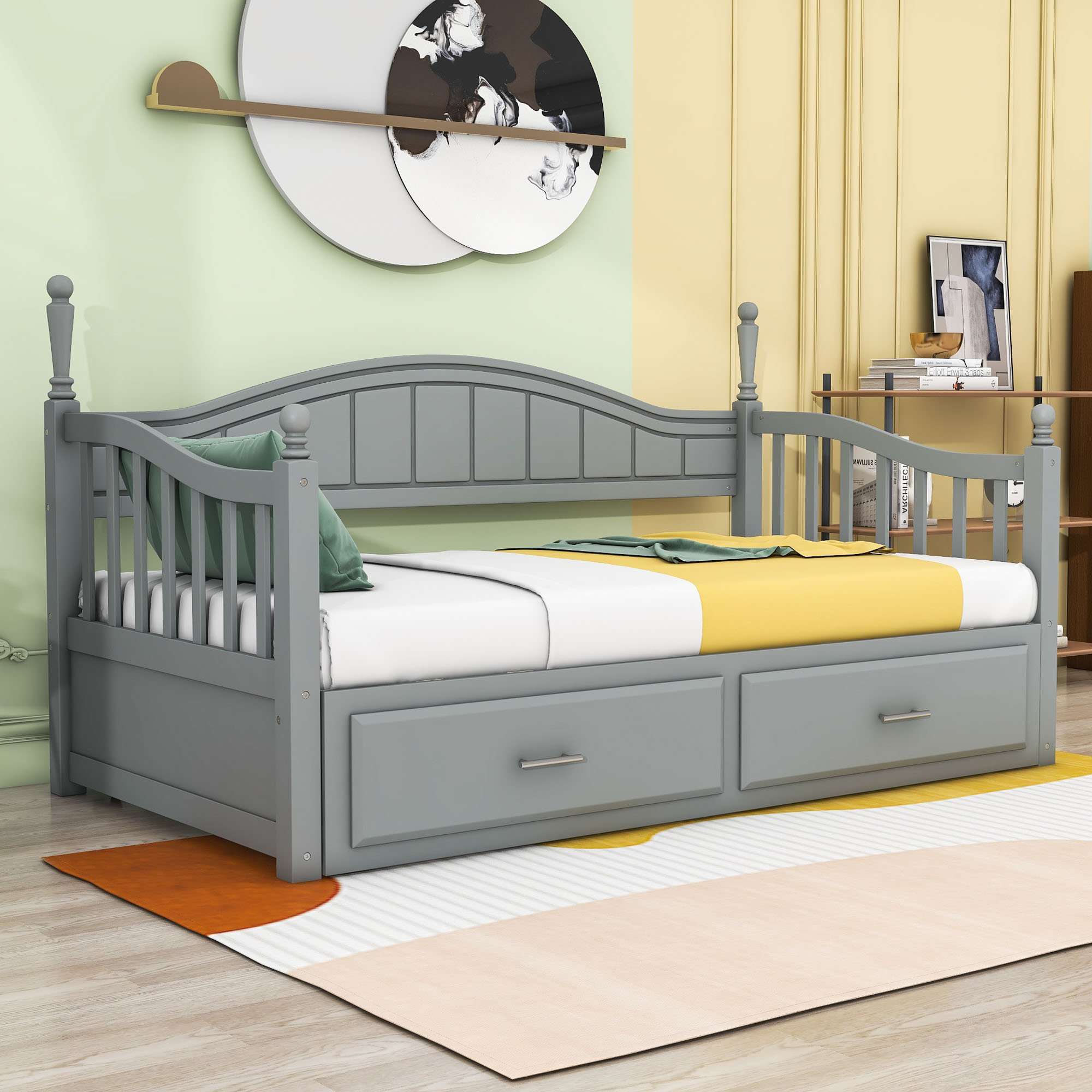Alcott Hill® Wood Twin Extendable Daybed with Twin Trundle and 2 ...