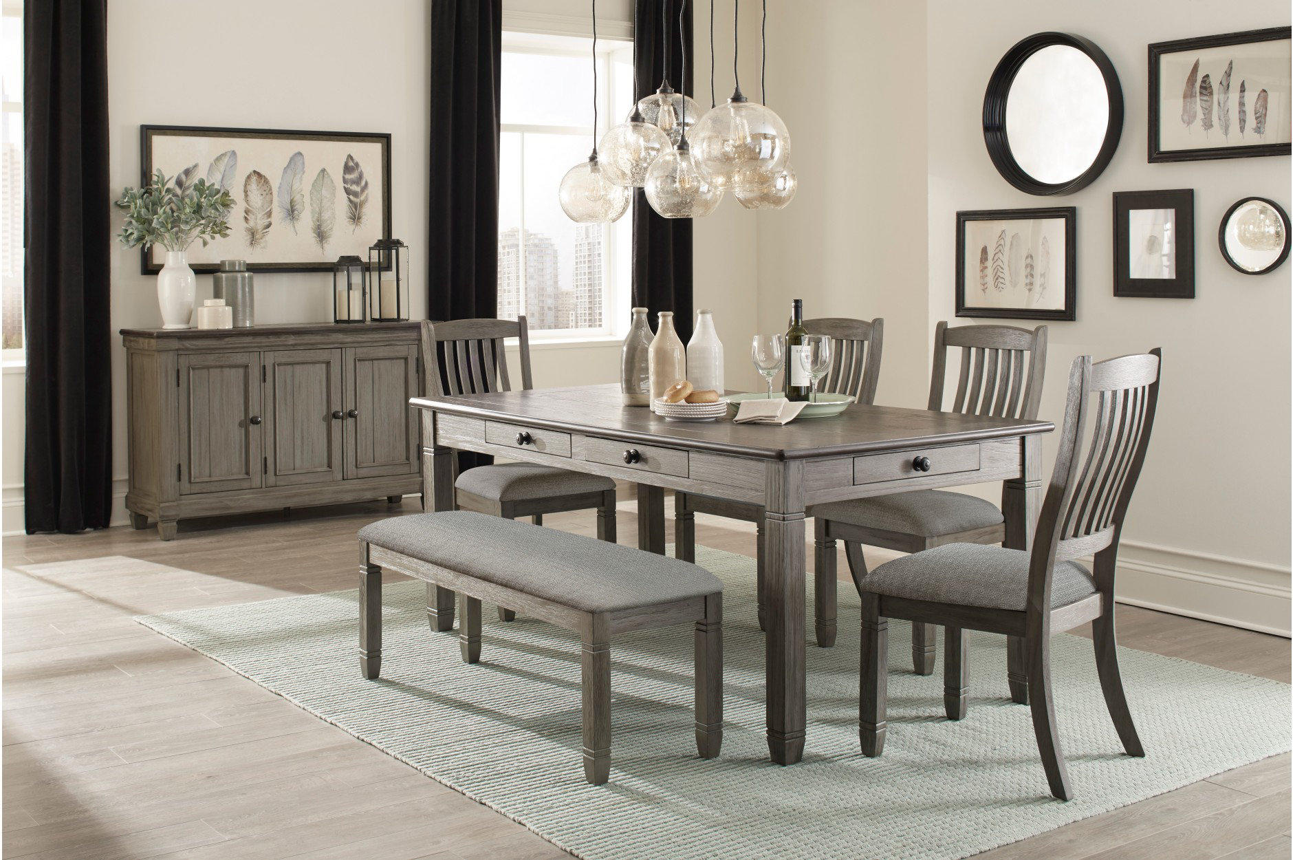 Rosalind Wheeler Caoimha Lenka Gray Fabric Upholstered Seat Rectangular ...