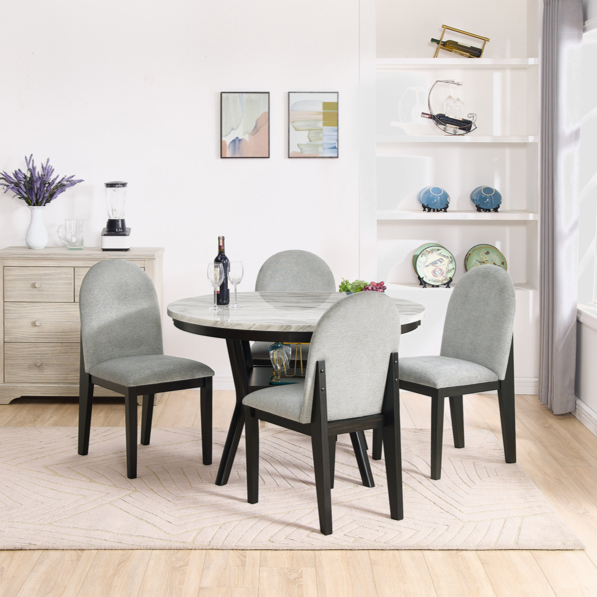 George Oliver 5 Piece Dining Table And Chair Set, Round Dining Table ...