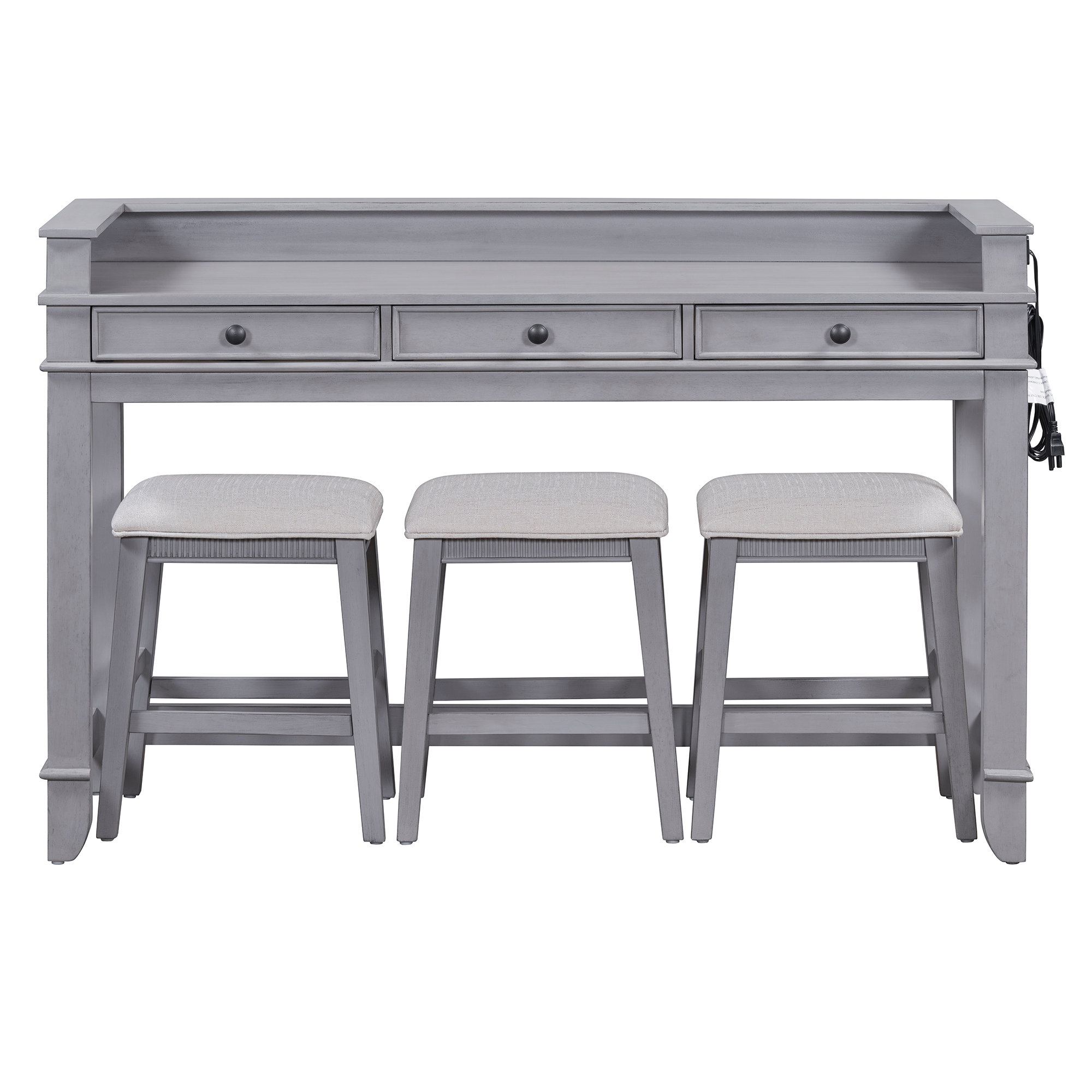 UBIBLA 3-Piece Bar Table Set with USB Port & Power Strip, Gray MDF ...
