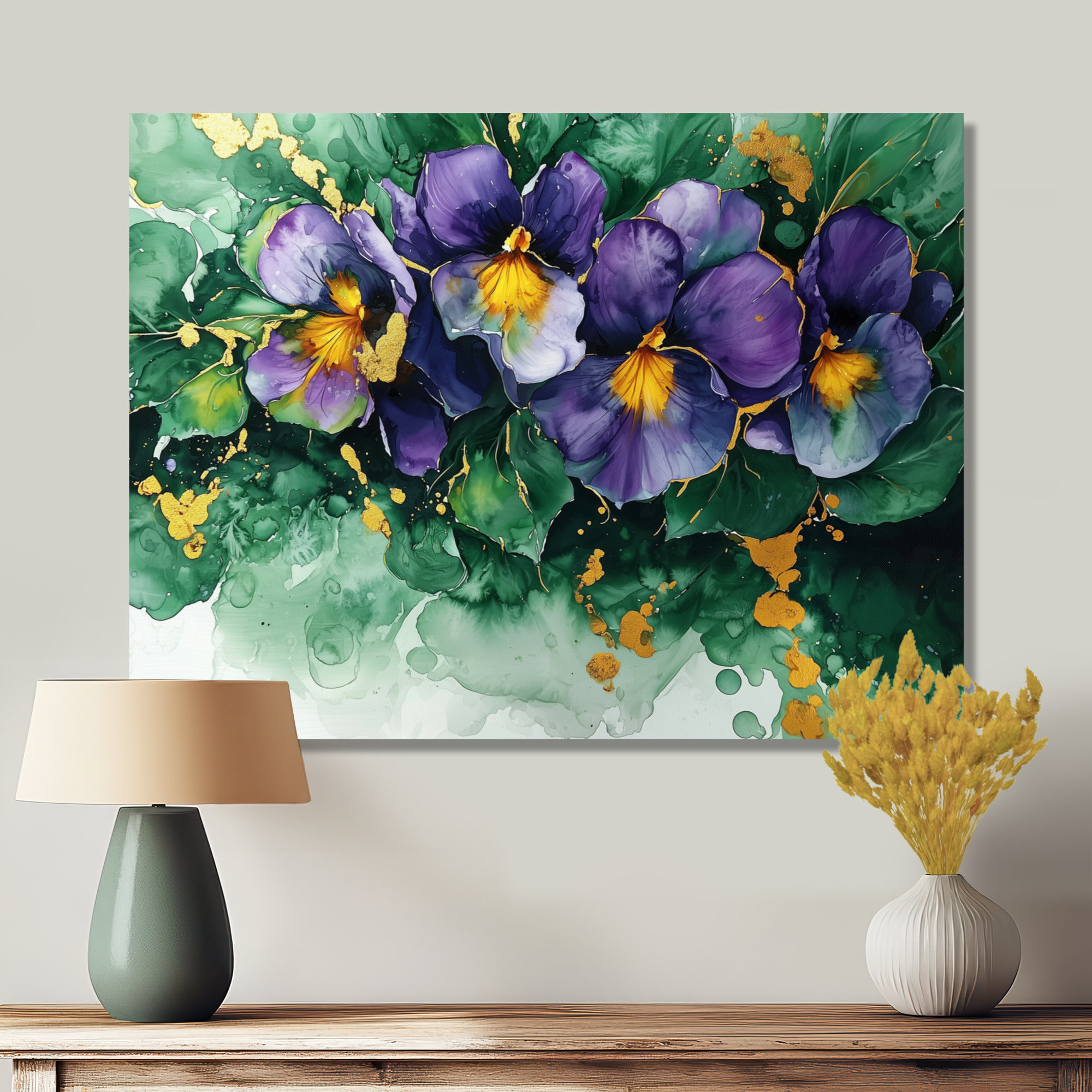Design Art Emerald Violet Flowers Wild Unfolded I - Violets Wall Art ...