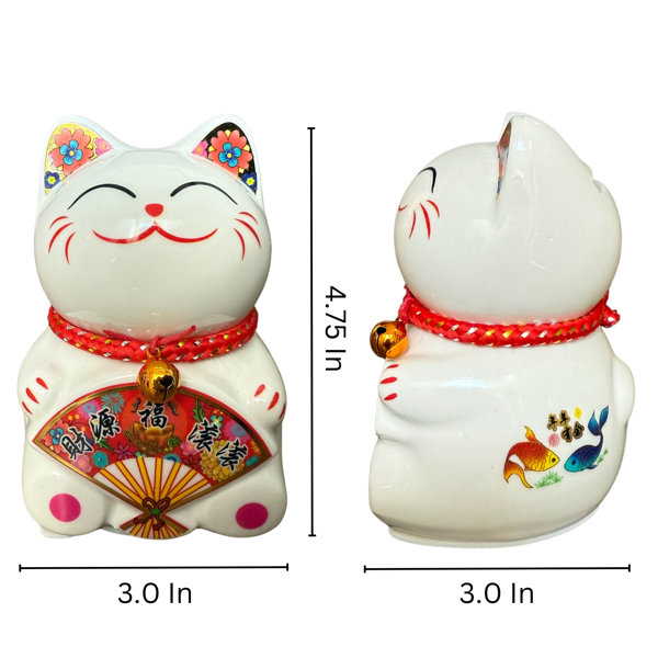 Fleur De Lis Living Small Lucky Cat Coin Bank - Feng Shui Maneki Neko ...