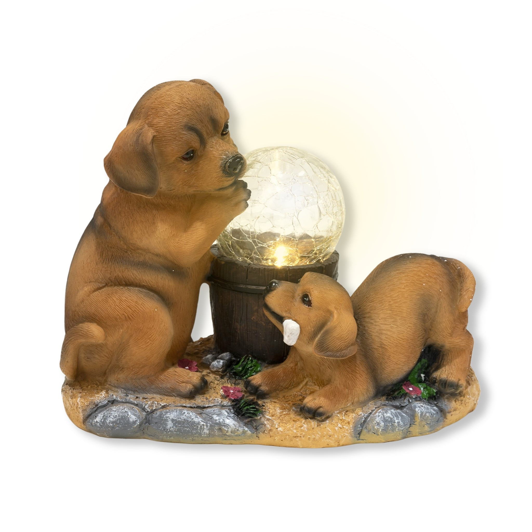 Winston Porter Playful Puppies Solar Garden Statue Outdoor Dog Decor ...