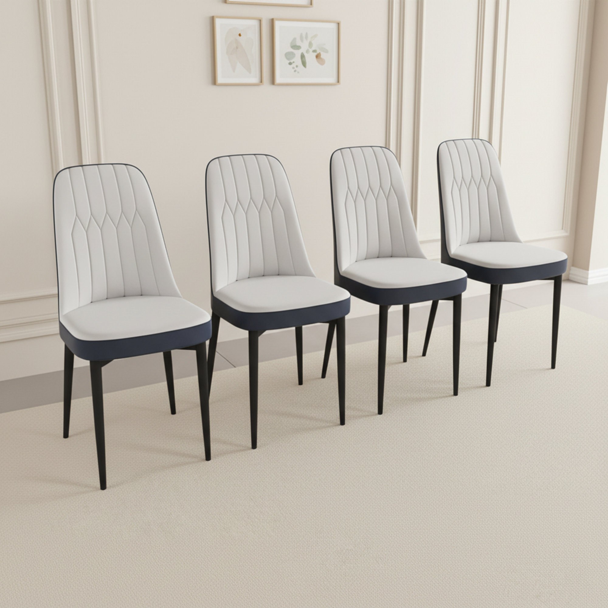 George Oliver Set Of 4 Modern Pu Leather Dining Chairs With Black Metal ...