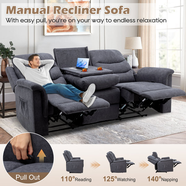 Latitude Run® 78" Upholstered Manual Reclining Sofa with Console and ...