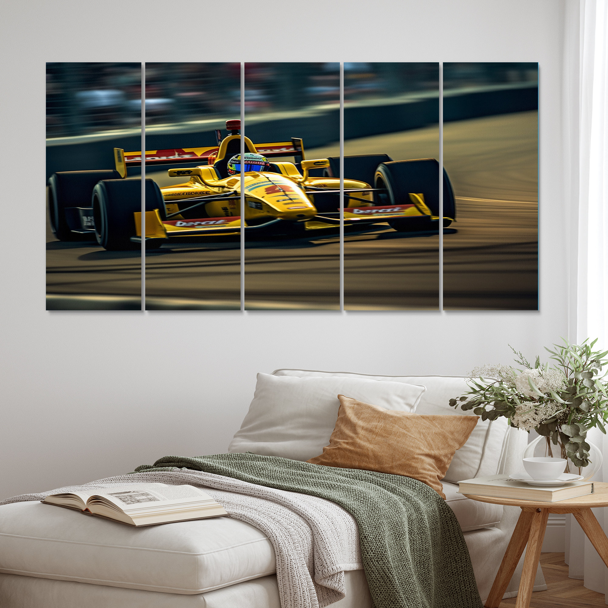 Ebern Designs Speedway Formula Car Rush I On Canvas 5 Pieces Print ...