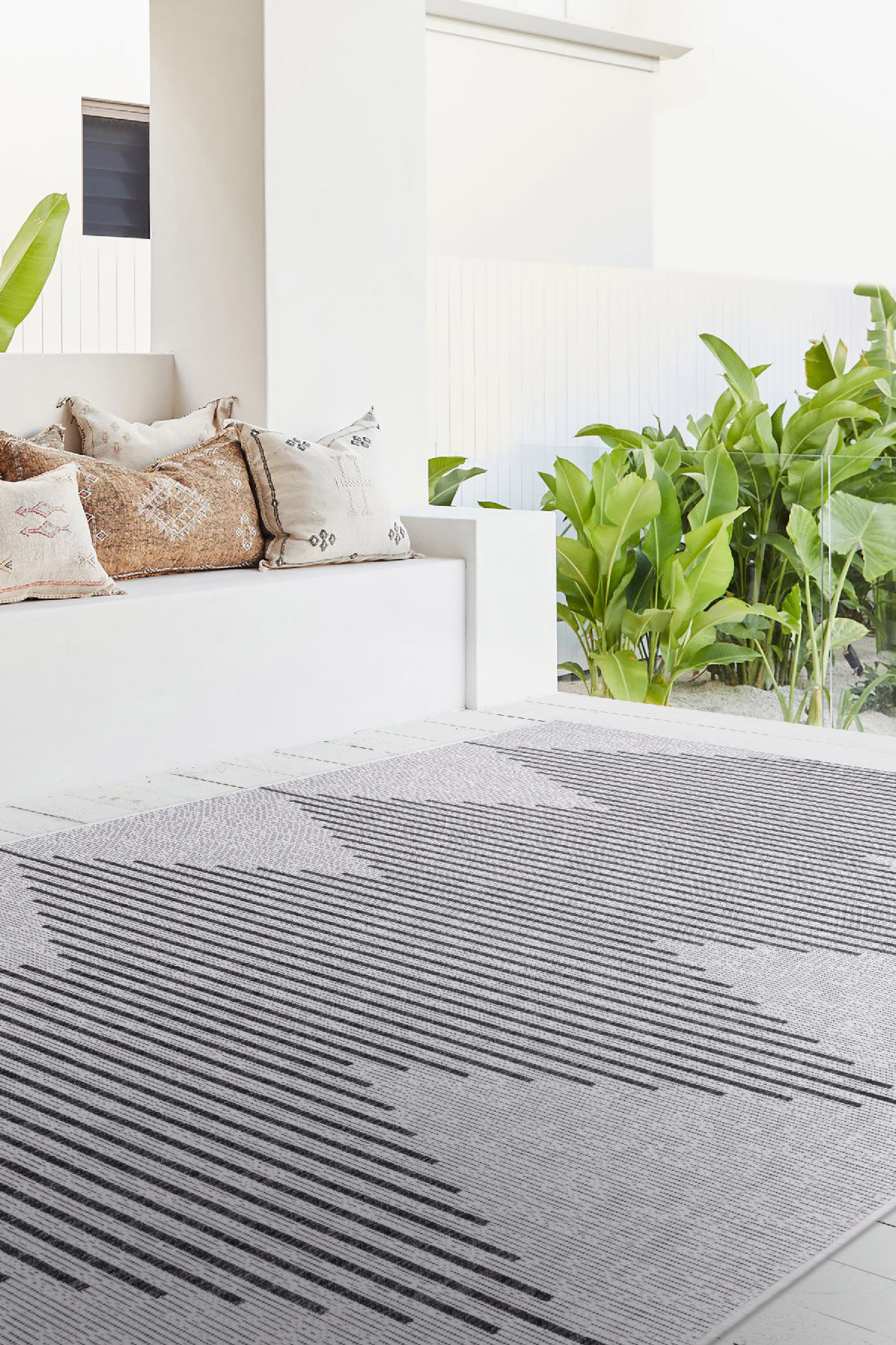 Latitude Run® Marquas Striped Design Black Grey Carpet Machine Made ...