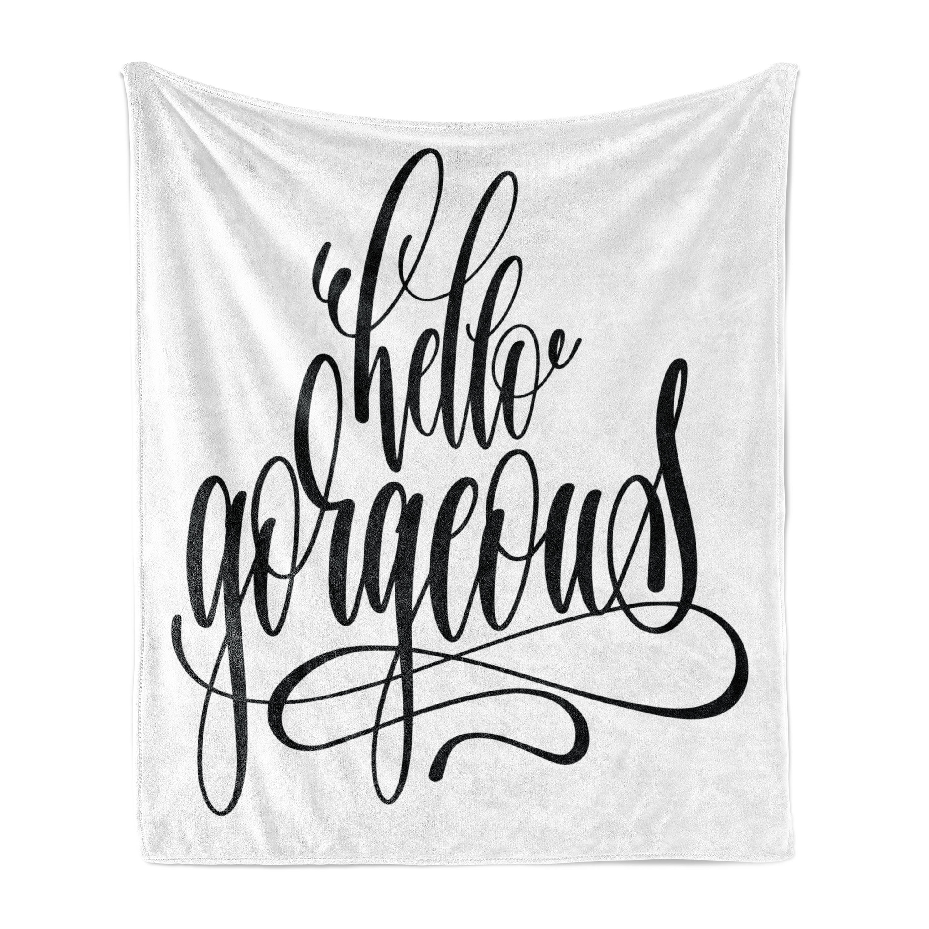 Ambesonne Hello Gorgeous Fleece Throw Blanket Calligraphy Font Black ...