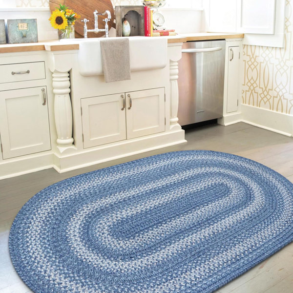August Grove® Damell Braided Non-Shedding Reversible Jute Blue Rug ...
