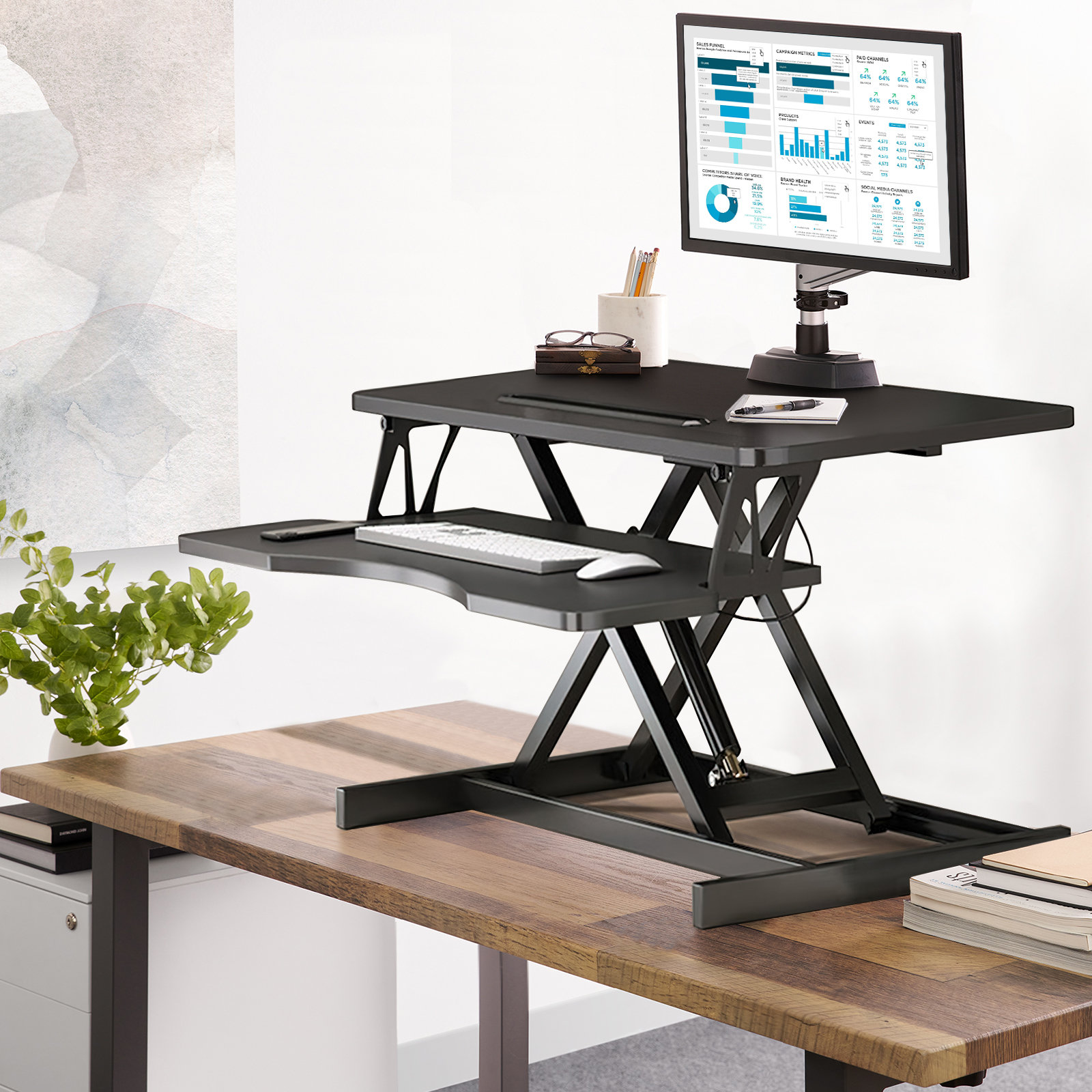 Ebern Designs 32 Inch Height Adjustable Standing Desk Converter Sit ...