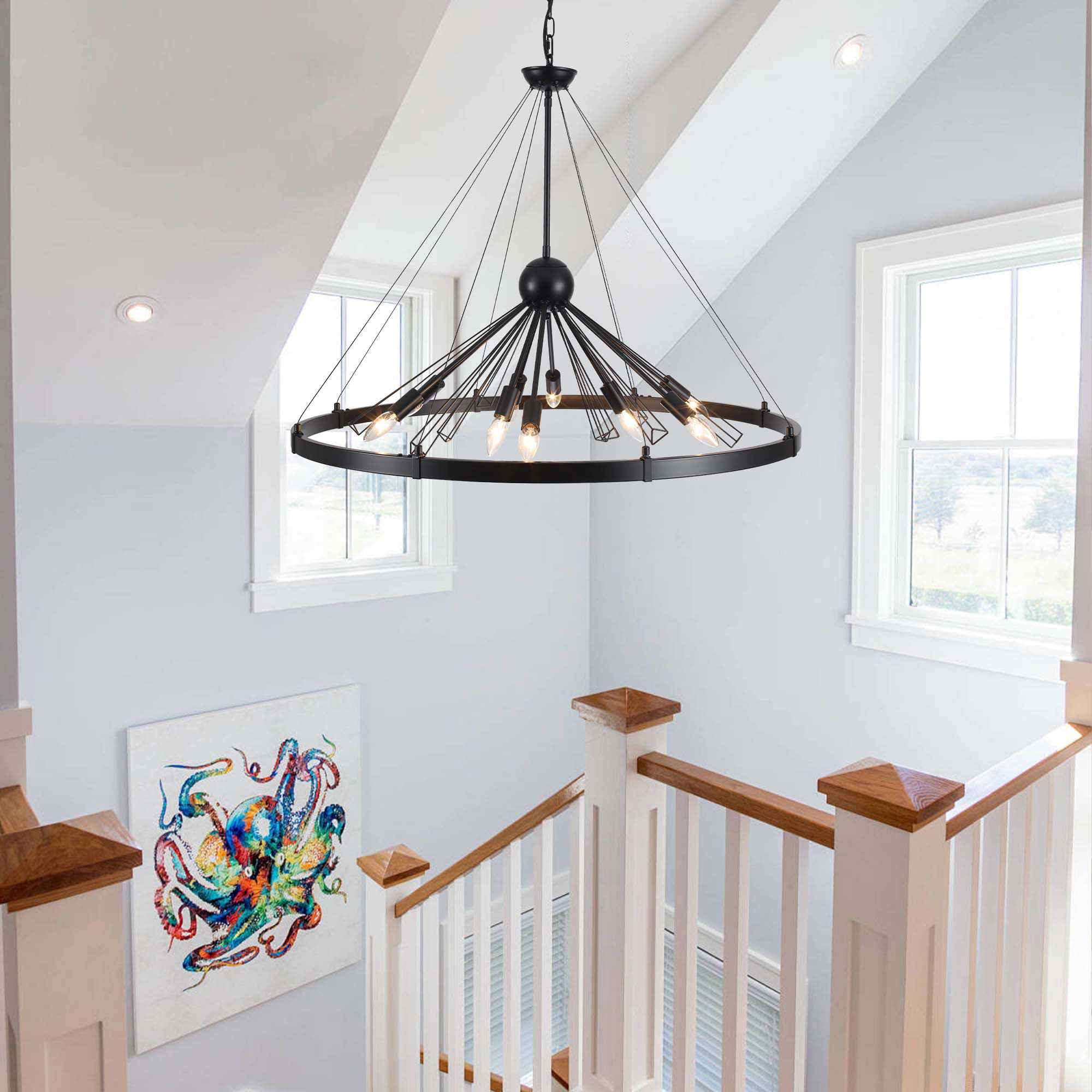 Gracie Oaks 9- Light Dimmable Sputnik Wagon Wheel Chandelier with ...