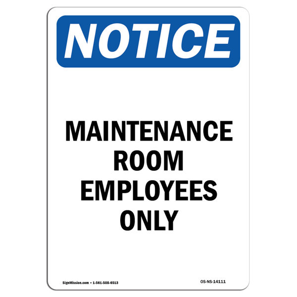 SignMission Maintenance Room Employees Only Sign | Wayfair
