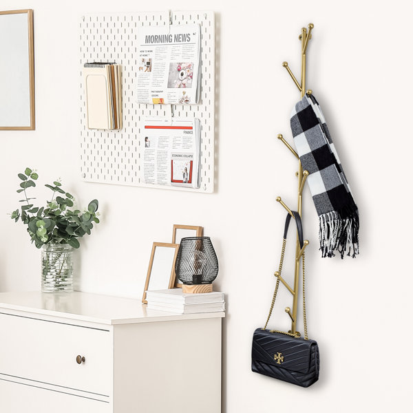 Ebern Designs 9 Hook Wall Mounted Gold Coat Tree Hat Rack | Wayfair