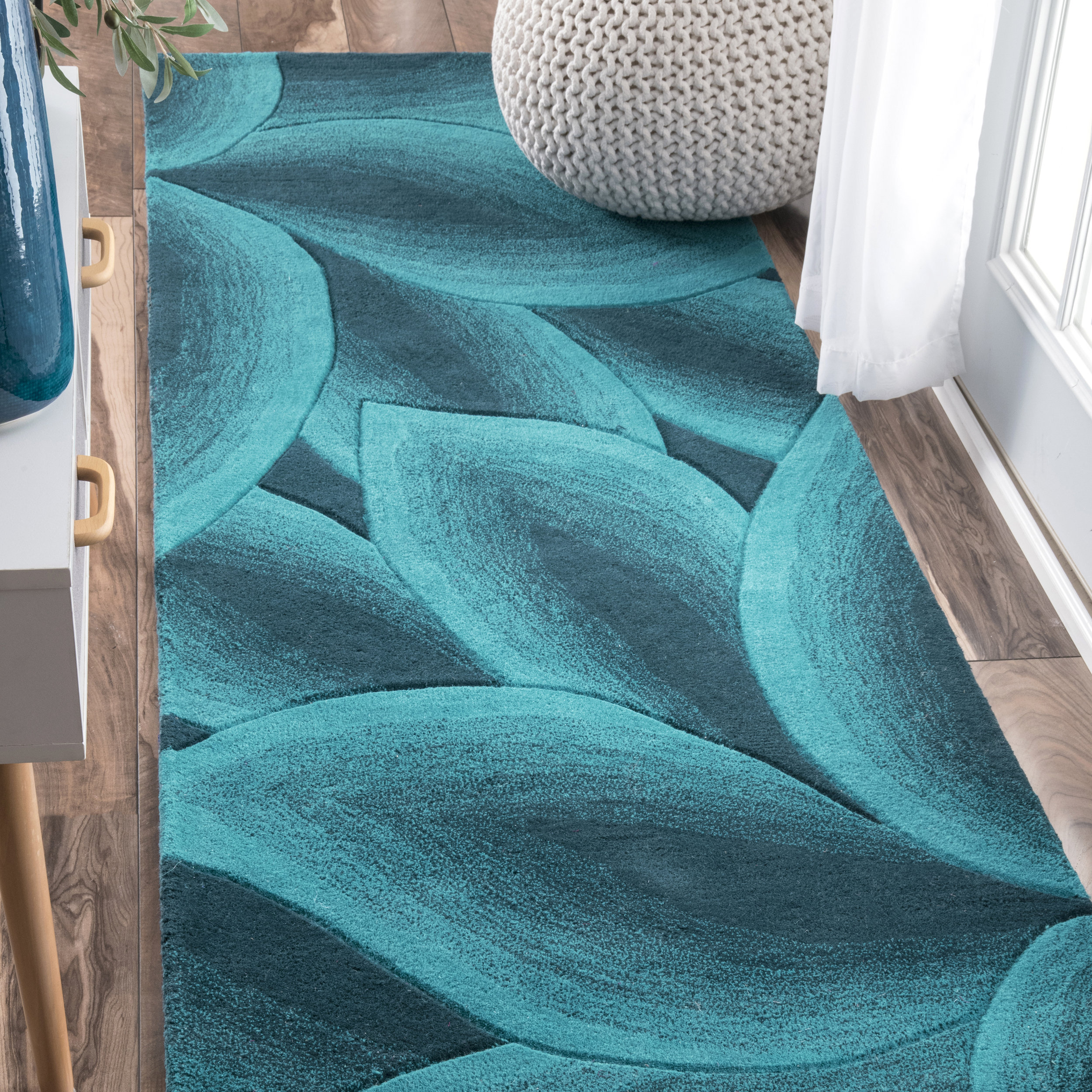 Lark Manor Merriam Handmade Hand Tufted Wool Teal Rug & Reviews | Wayfair