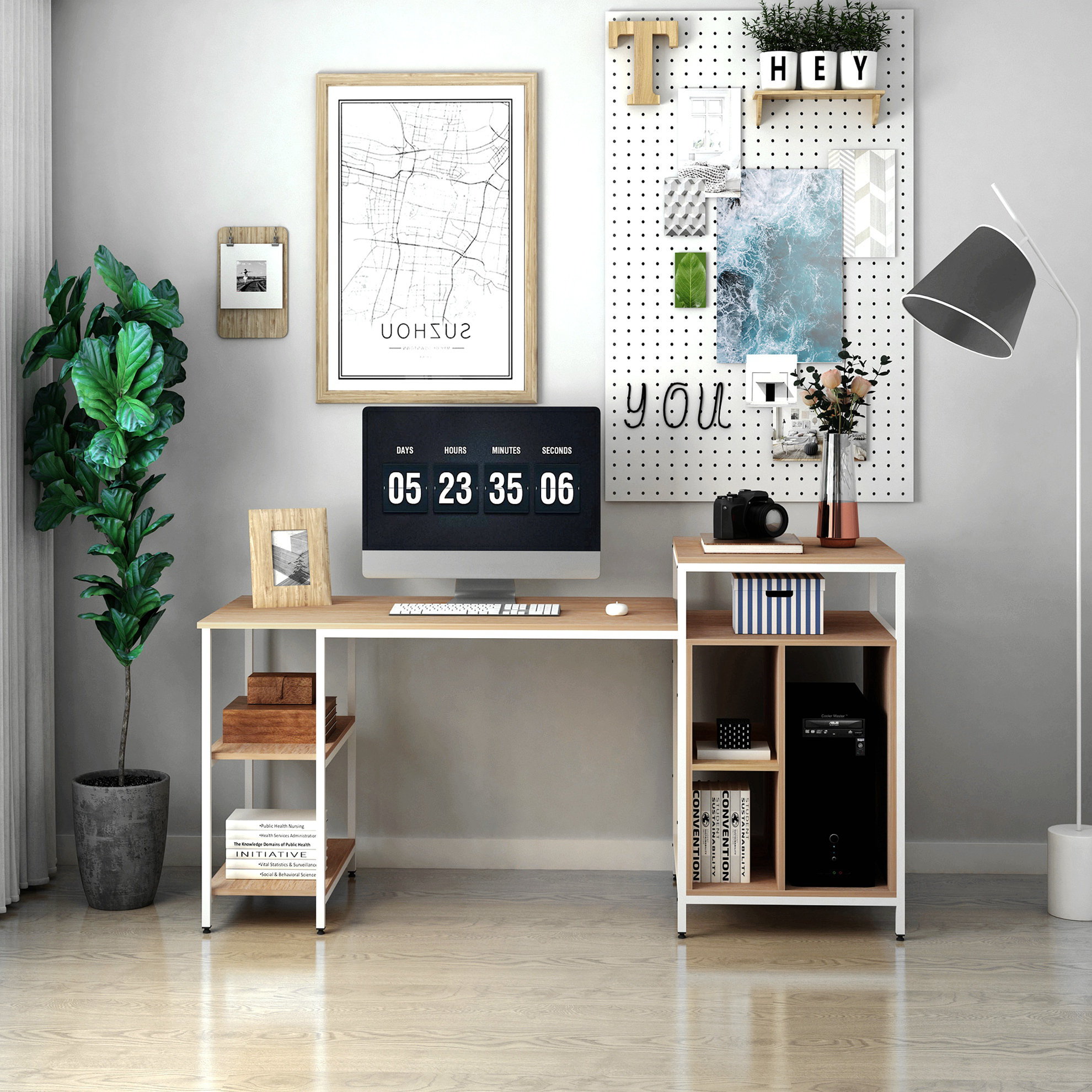 Hokku Designs 68 Inch Office Table Computer Desk Workstation Bookshelf ...