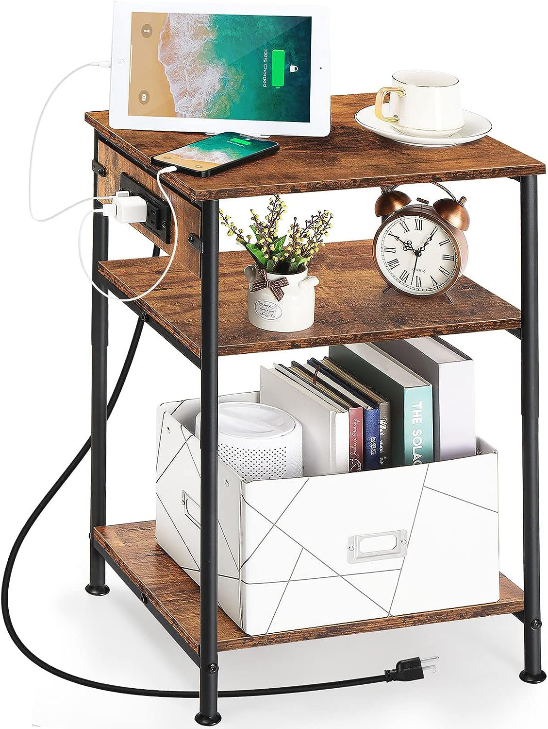Hokku Designs Allouette End Table with Storage and Built-In Outlets ...