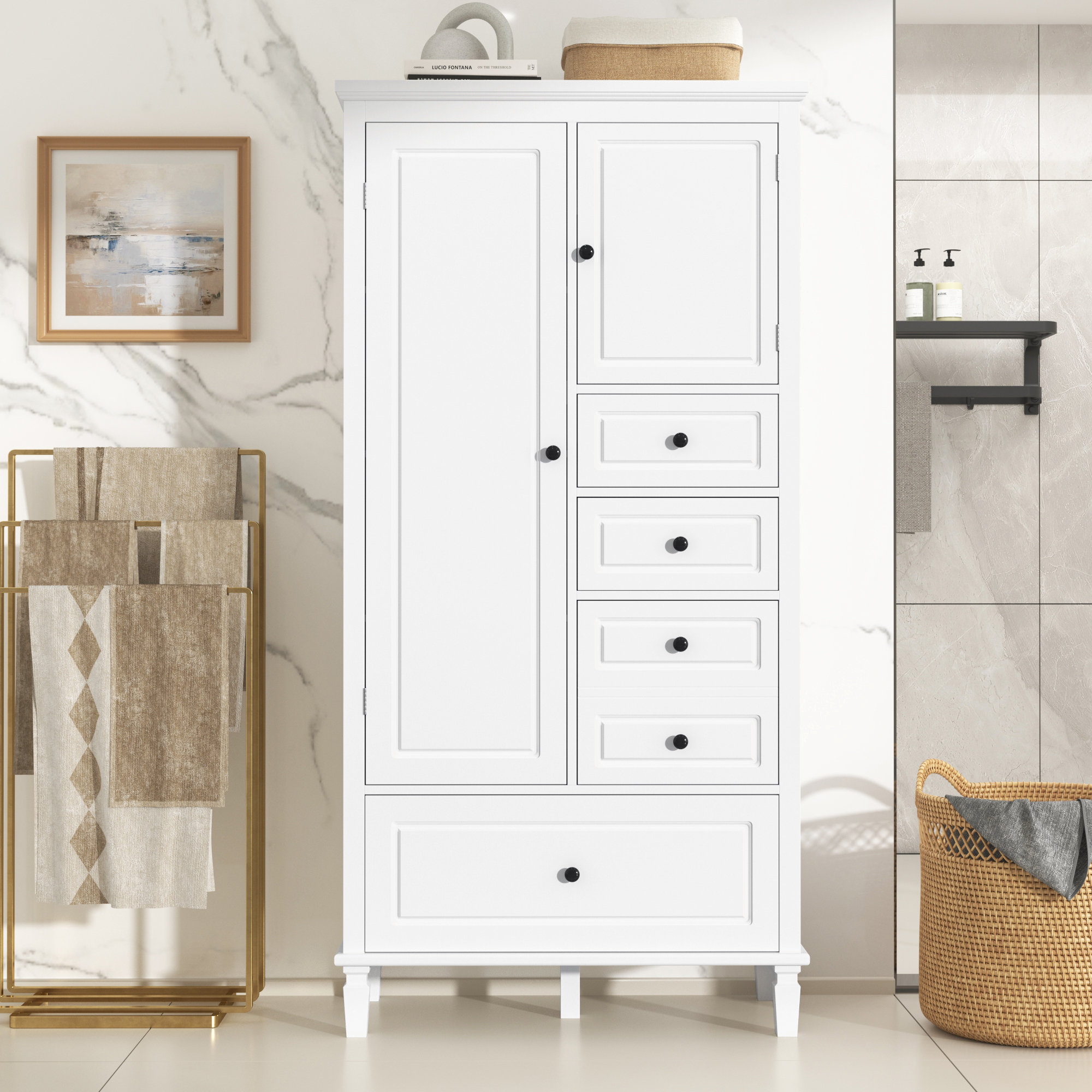 Wildon Home® Tall and Wide Storage Cabinet with Doors and Four Drawers ...