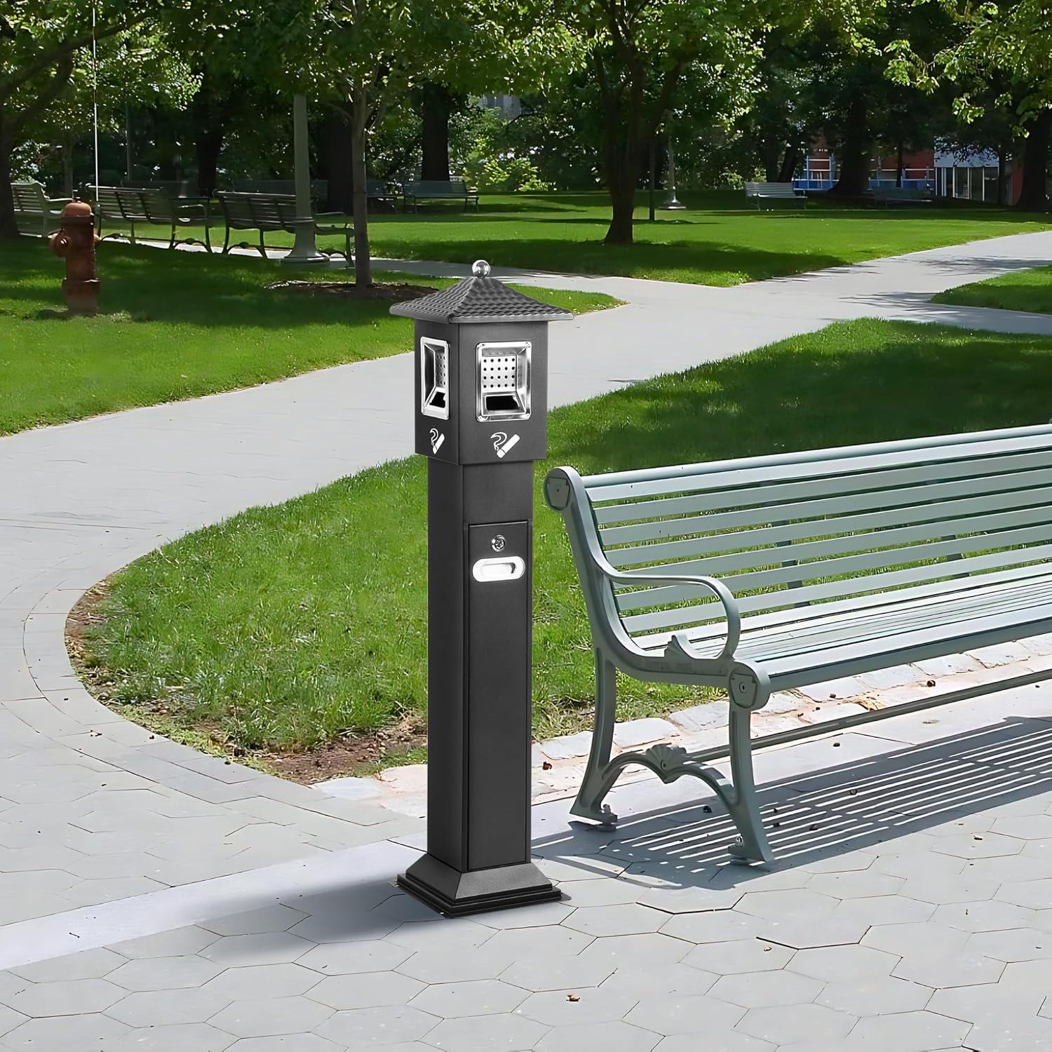 WIZIAT Height Outdoor Trash Receptacle, Commercial Trash Can, Standing ...