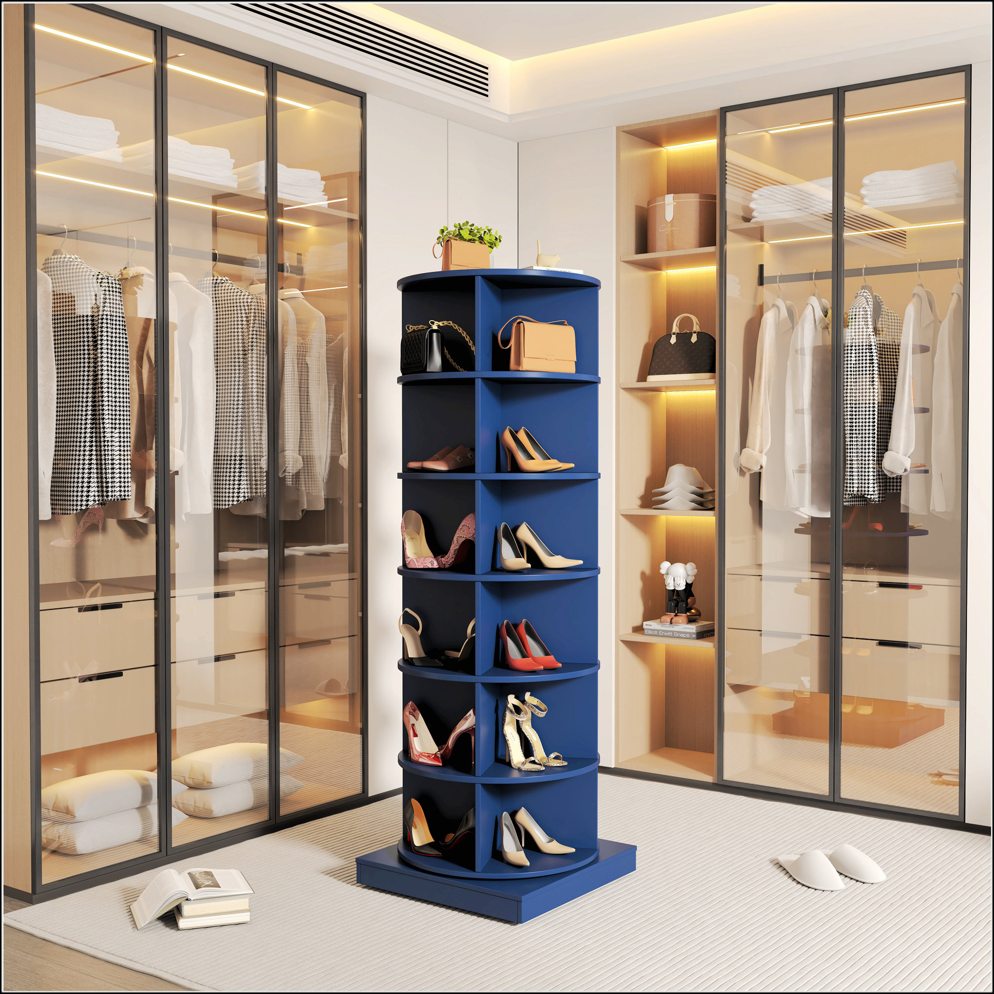 Latitude Run® Blue 360 Rotating Shoe Cabinet 6 Layers | Wayfair