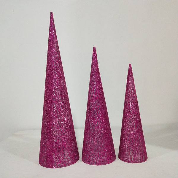 The Holiday Aisle® 3 Pack of Purple Mesh Cone Trees | Wayfair