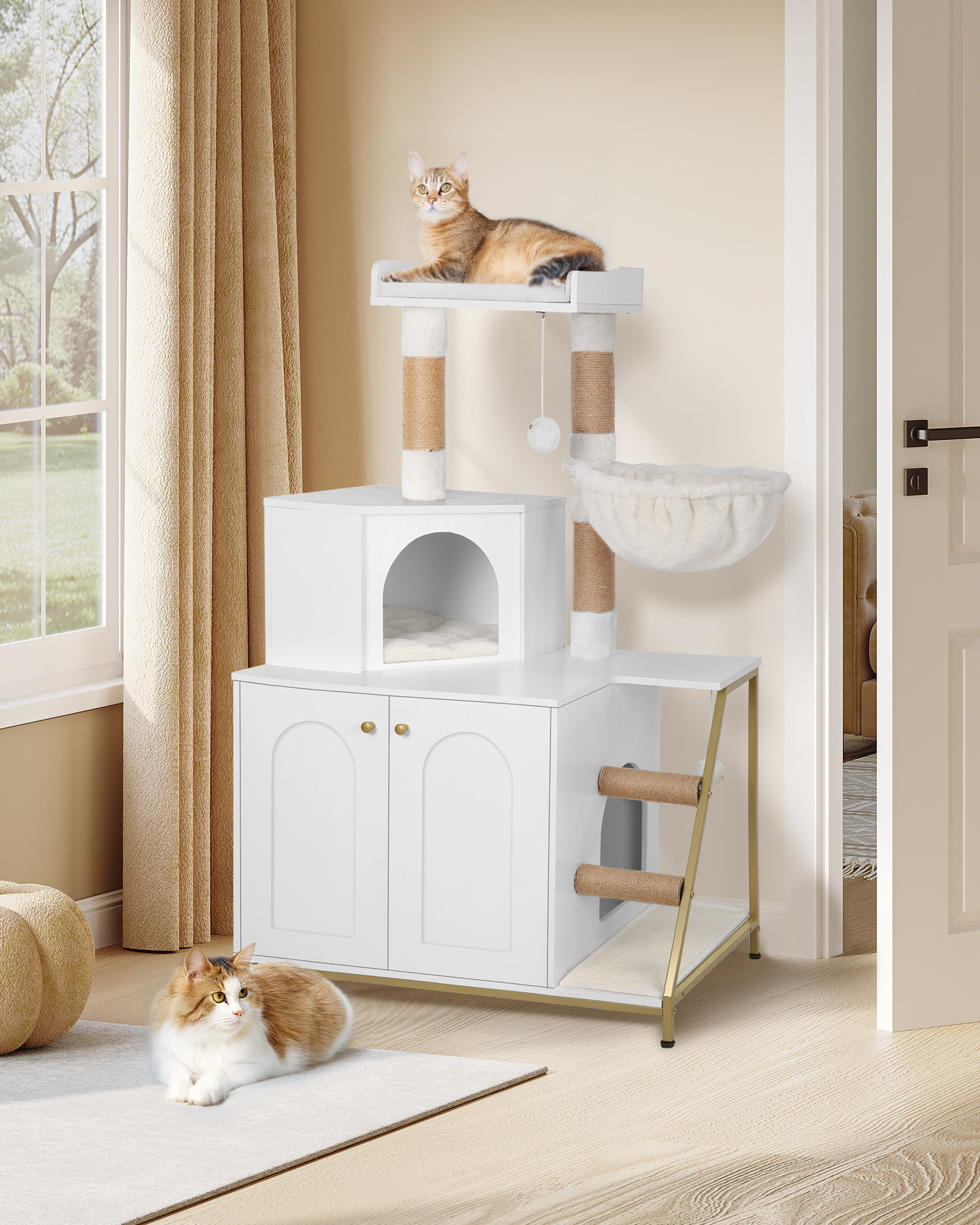 Multi-level Cat Condo With Sisal Cat Tree With Hidden Litter Box ...